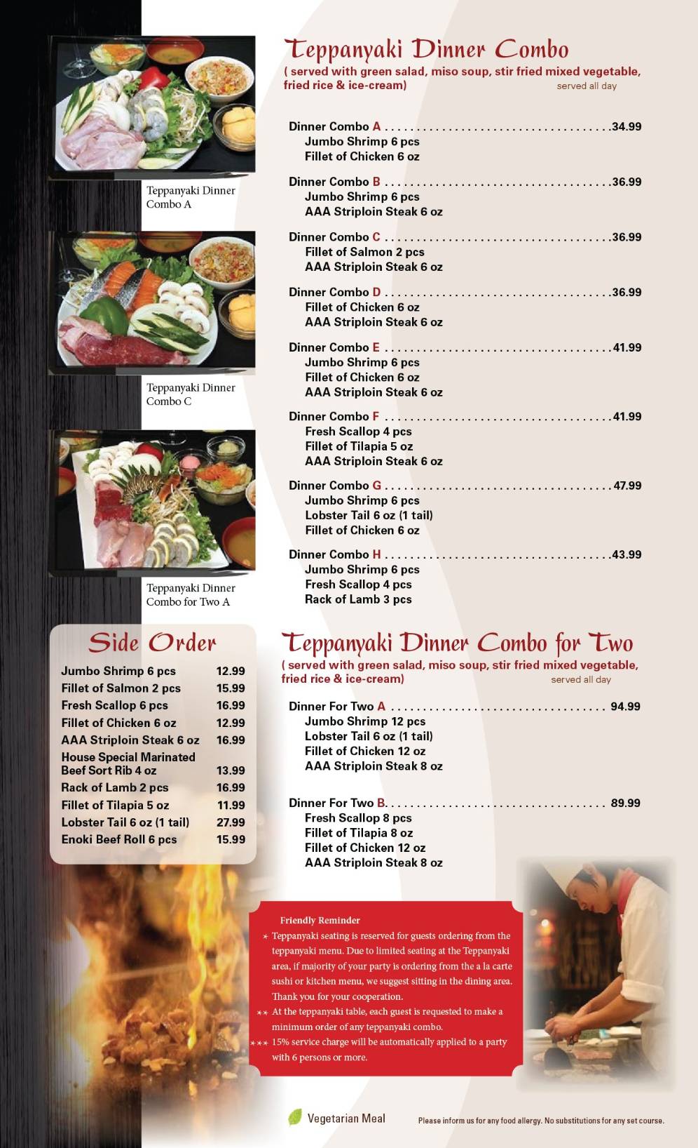Menu at The Villa restaurant, Whitby