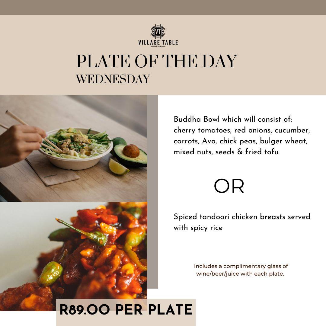 Menu at The Village Table restaurant, Durban