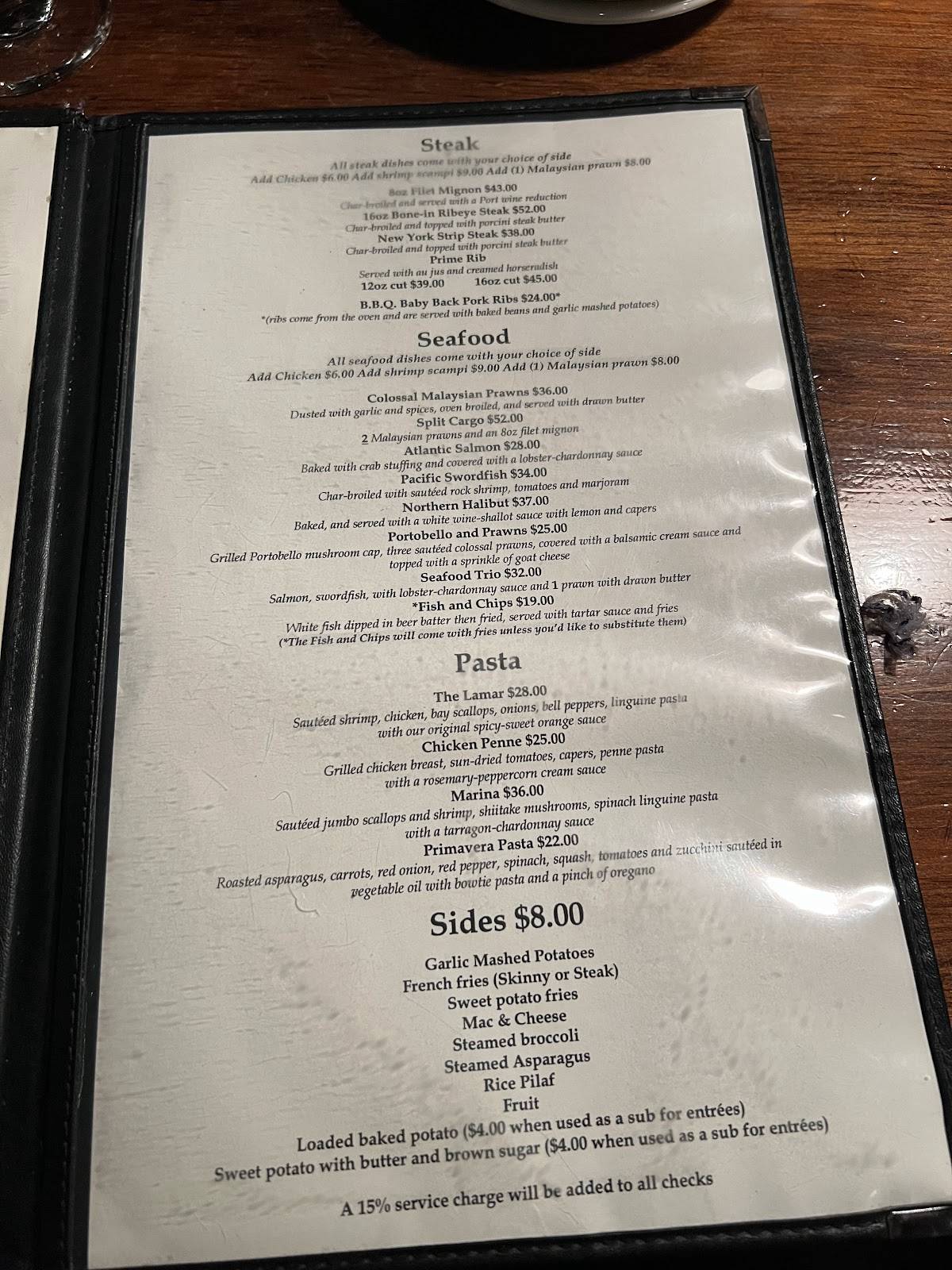 Menu at The Warehouse Restaurant, Marina del Rey