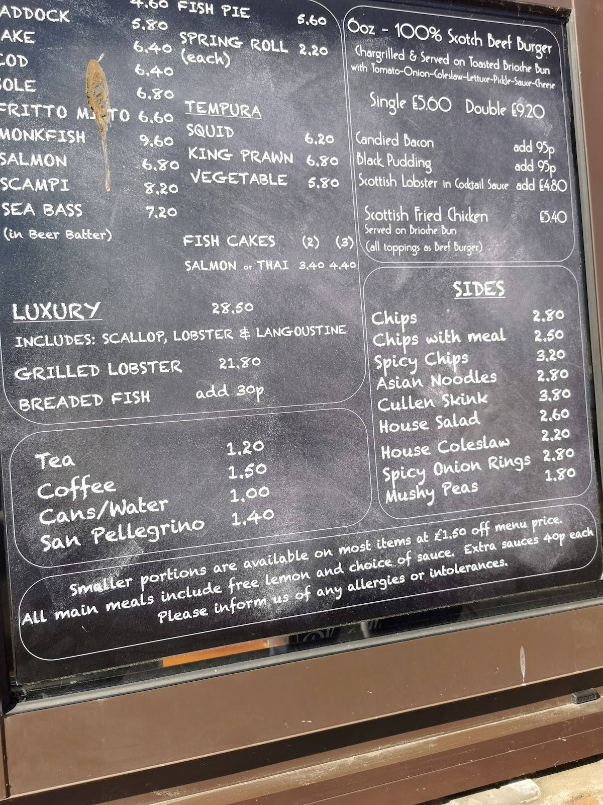 Menu at The Wee Hurrie fast food, Troon