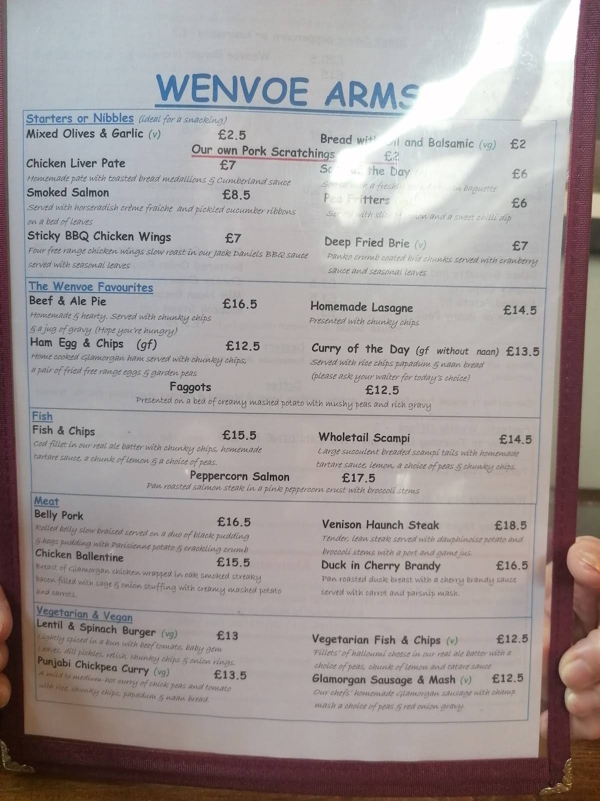 Menu at The Wenvoe Arms pub & bar, Cardiff