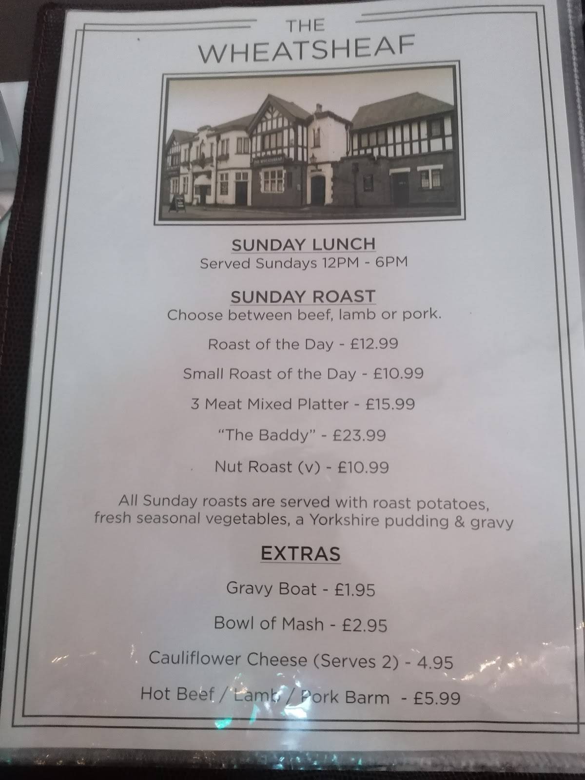 Menu at The Wheatsheaf pub & bar, St Helens, Mill Ln