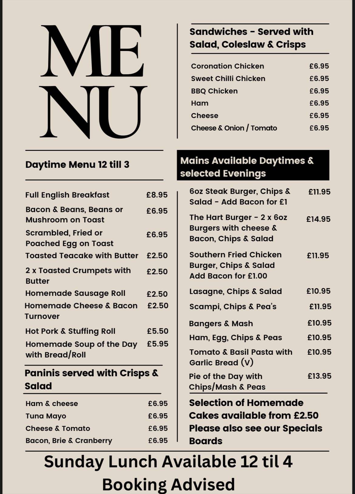 Menu at The White Hart Hotel pub & bar, Spilsby