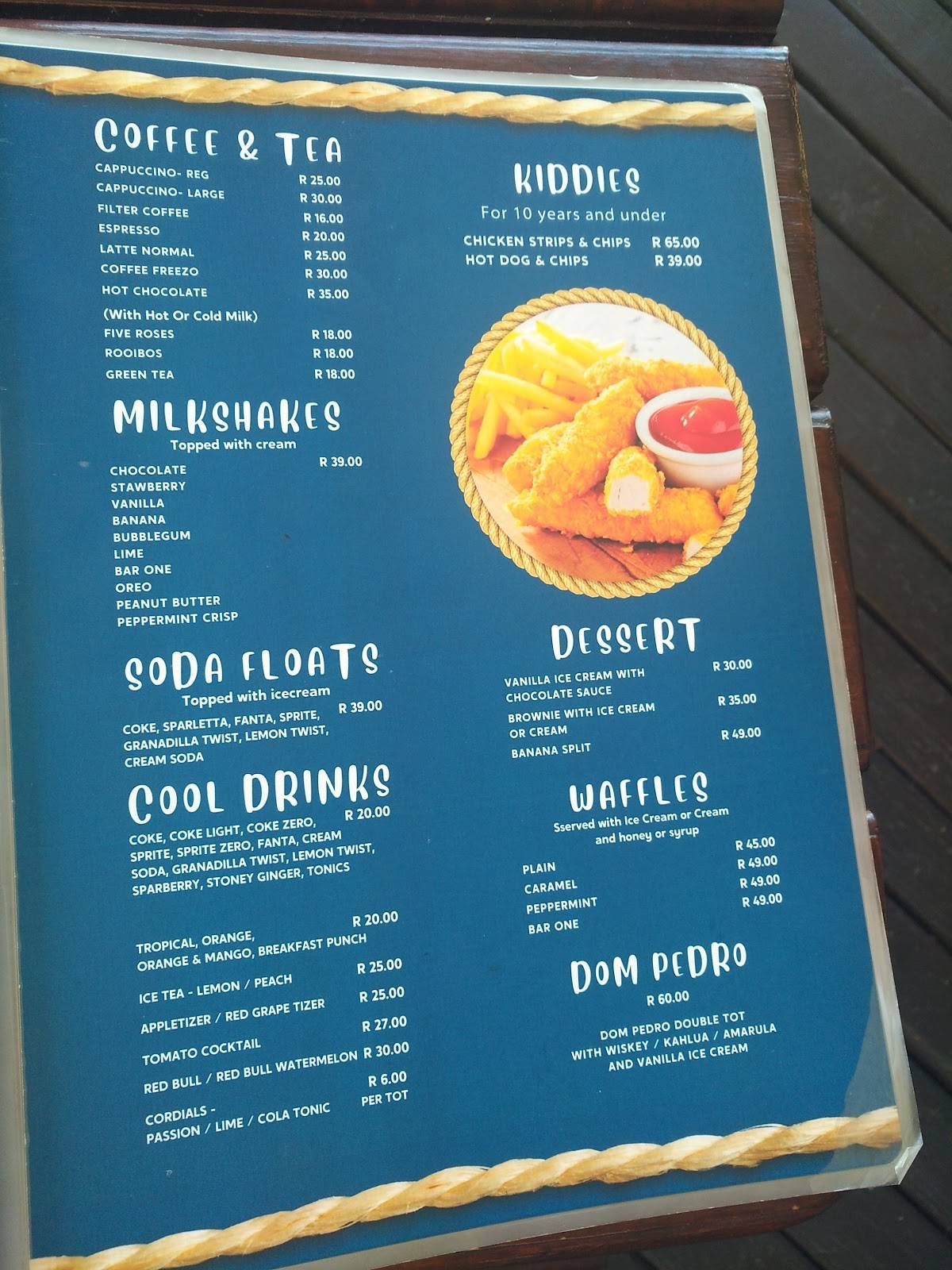 Menu at The Wreck restaurant, Port Edward