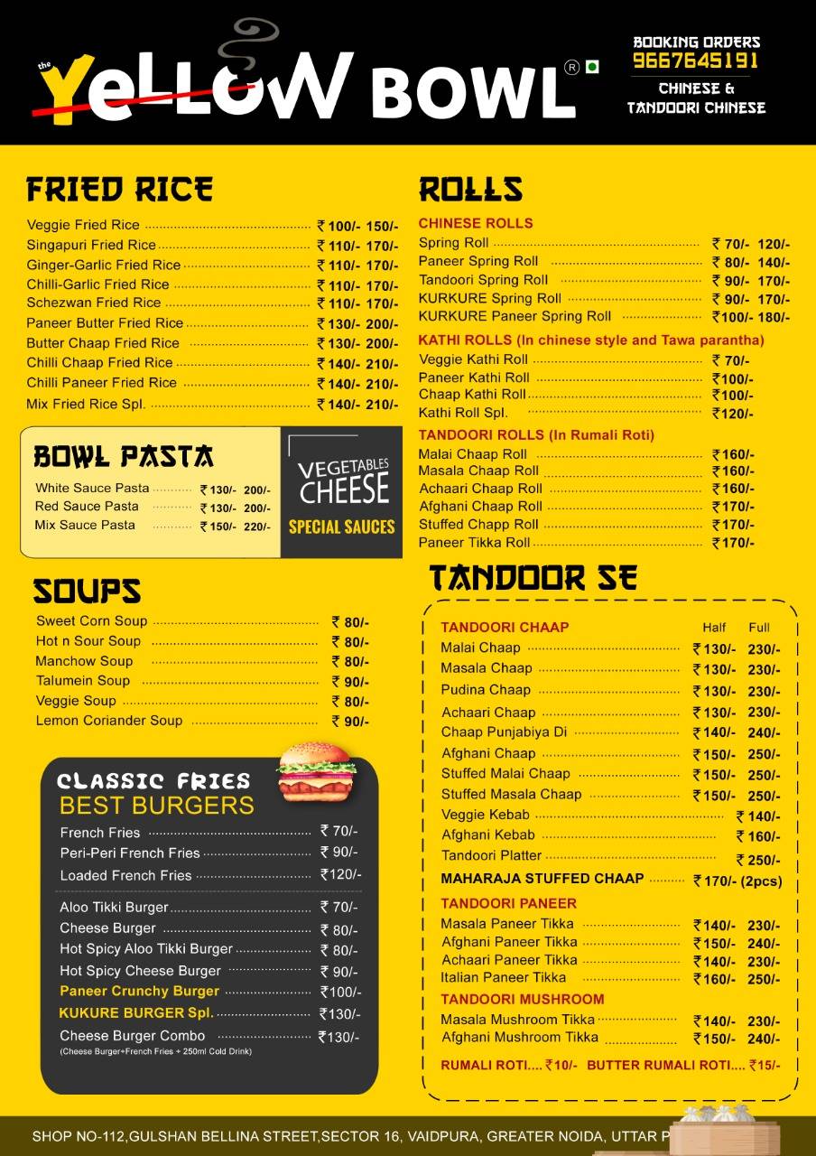 Menu at The Yellow Bowl, Noida, 112