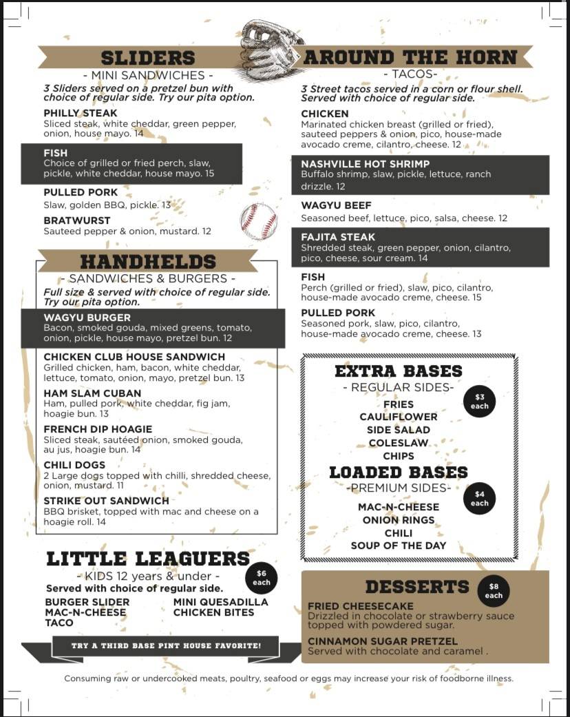 Menu at Third Base Pint House pub & bar, Powell