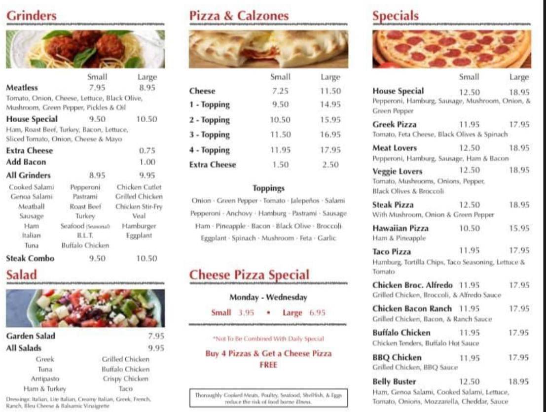 Menu at Thompson House of Pizza pizzeria, Thompson, Riverside Dr