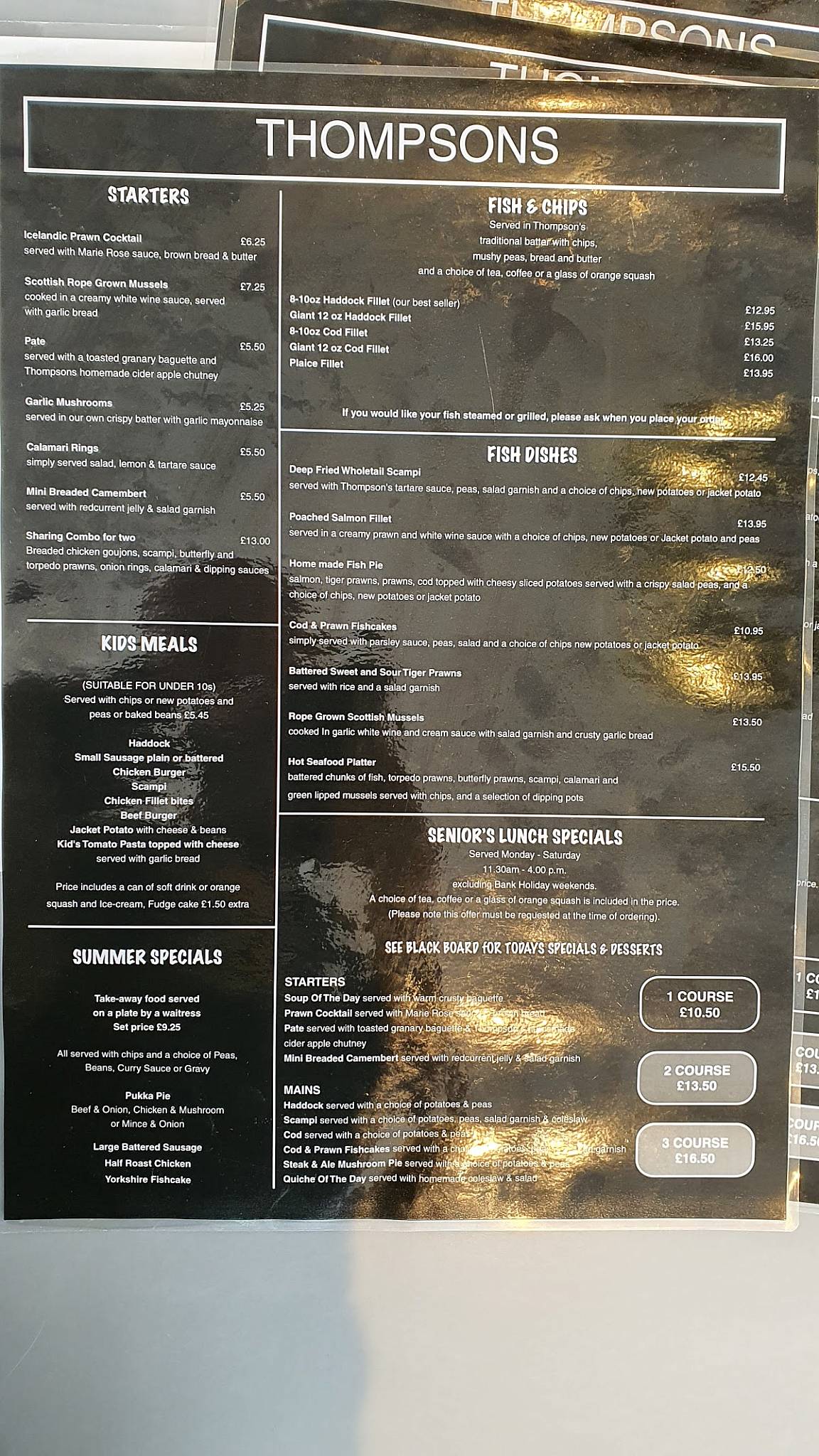 Menu at Thompsons Famous Fish & Chips fast food, York