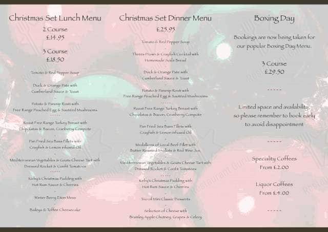 Menu at The Three Houses restaurant, Wakefield