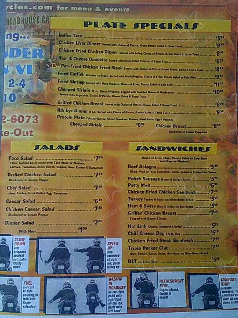 Menu at Thunder Roadhouse Cafe, Oklahoma City