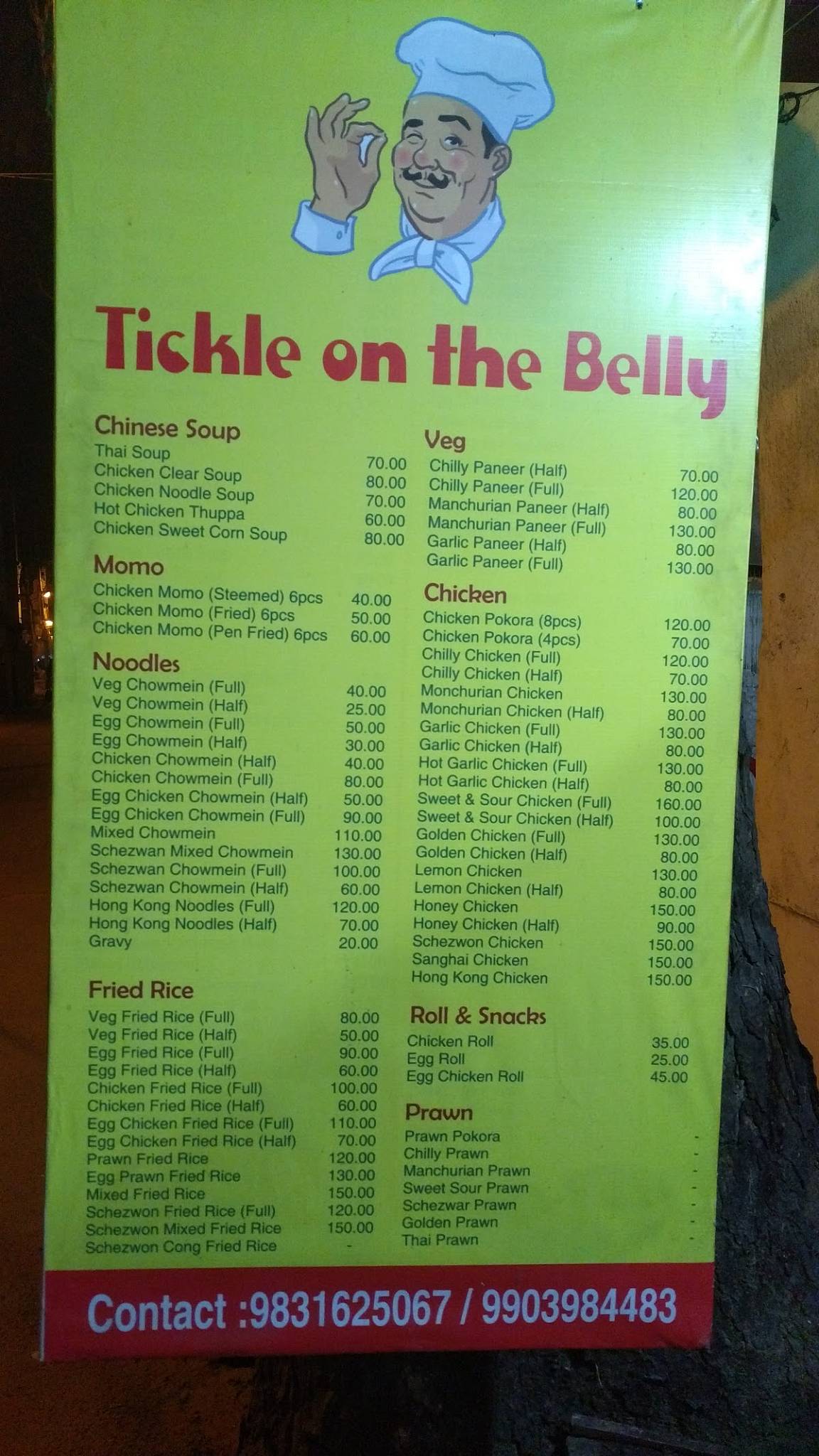 Menu at Tickle On The Belly, Kolkata