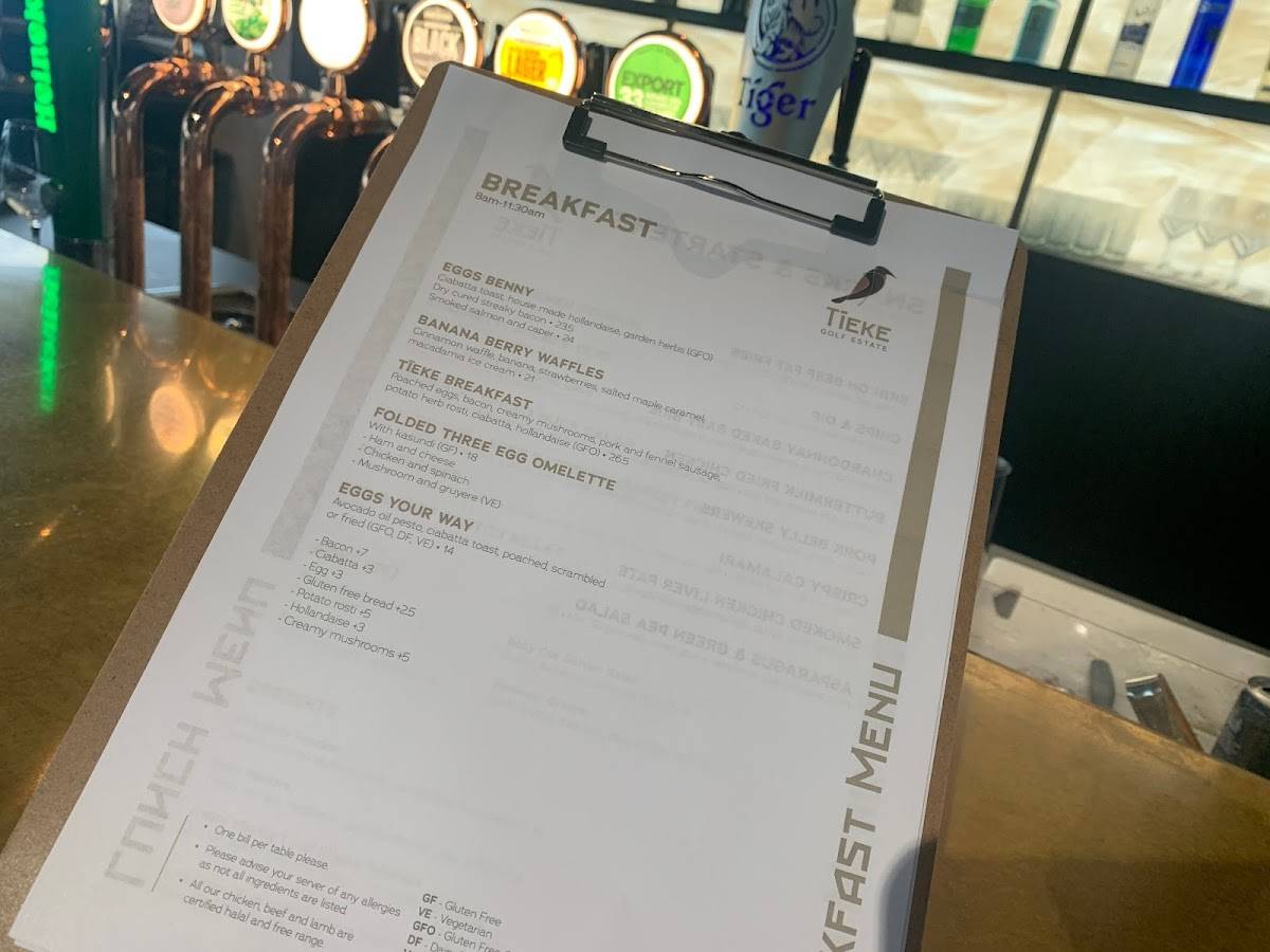 Menu at Tieke Golf Estate cafe, Rukuhia