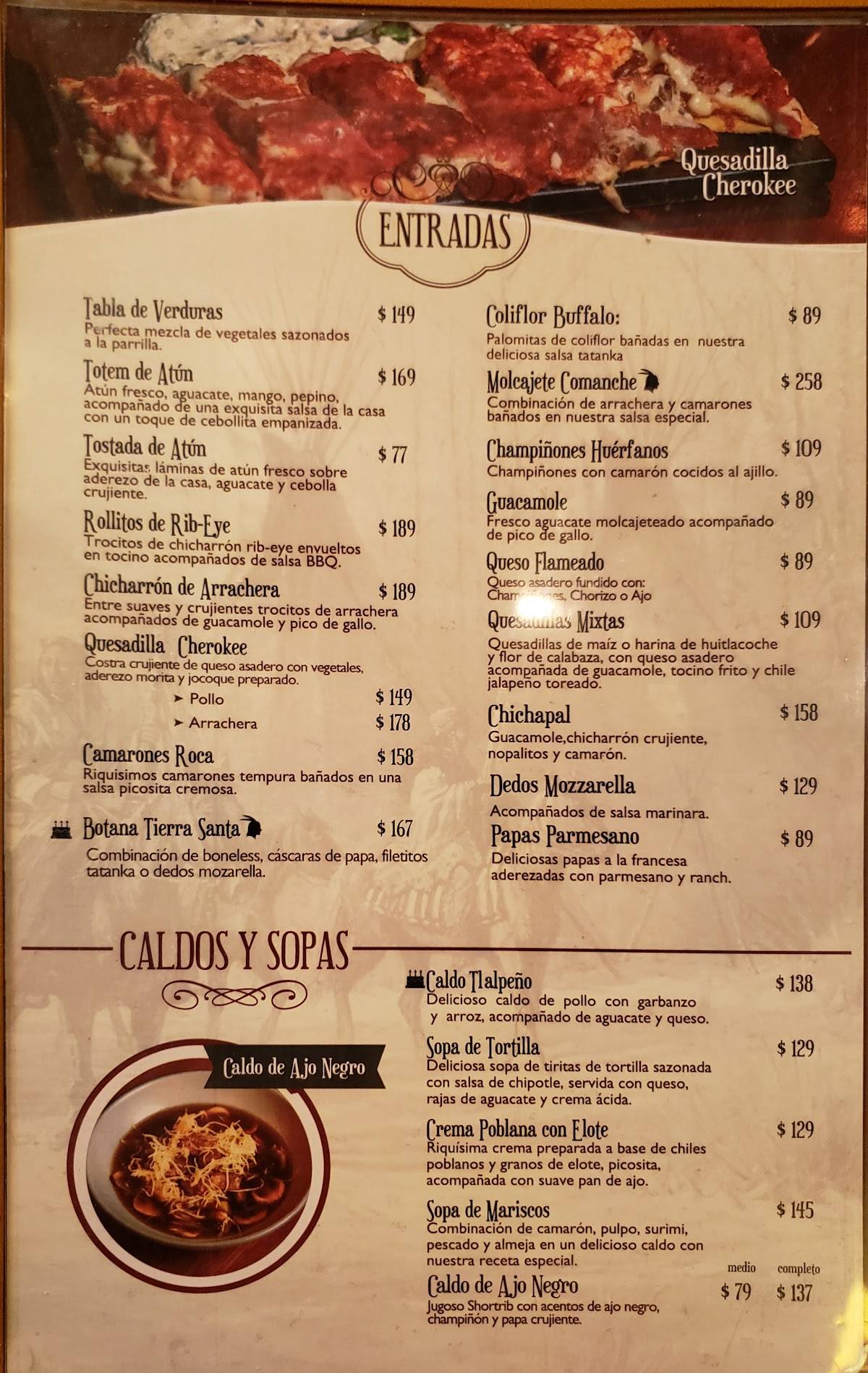 Carta de Tierra Santa Restaurante, Monclova, Washington 33-A