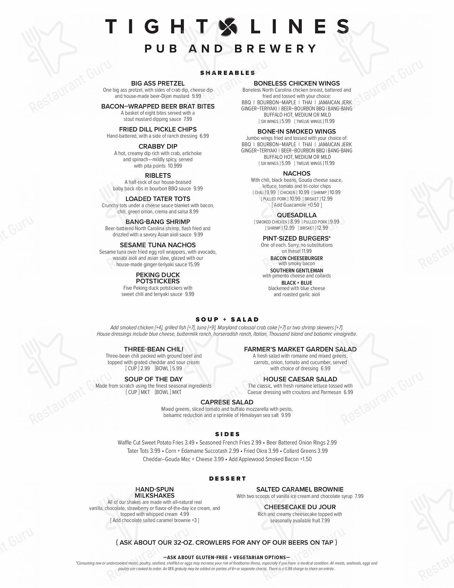 Menu at Tight Lines Pub & Brewing Co., Morehead City