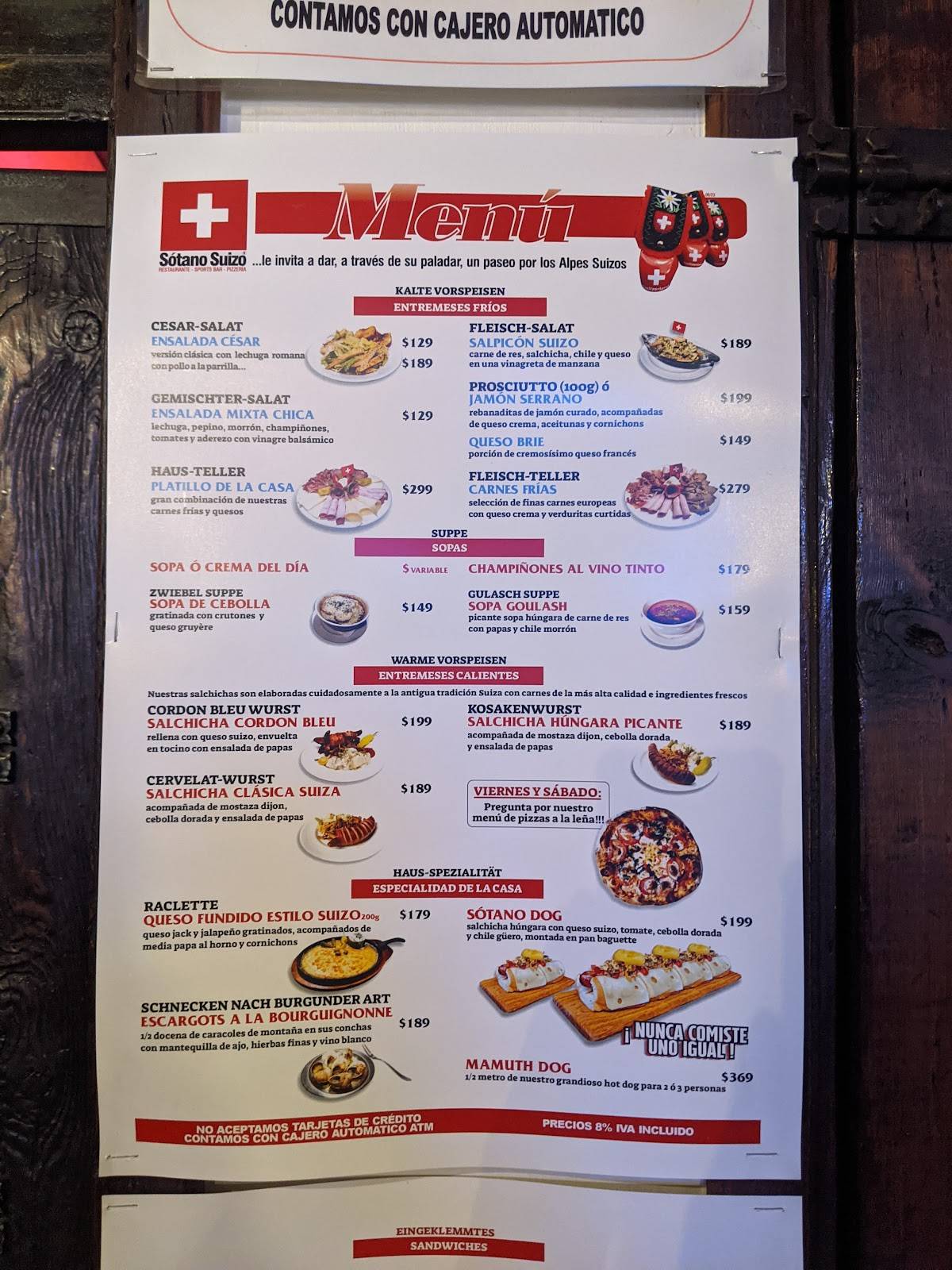Menu at Sótano Suizo pub & bar, Tijuana
