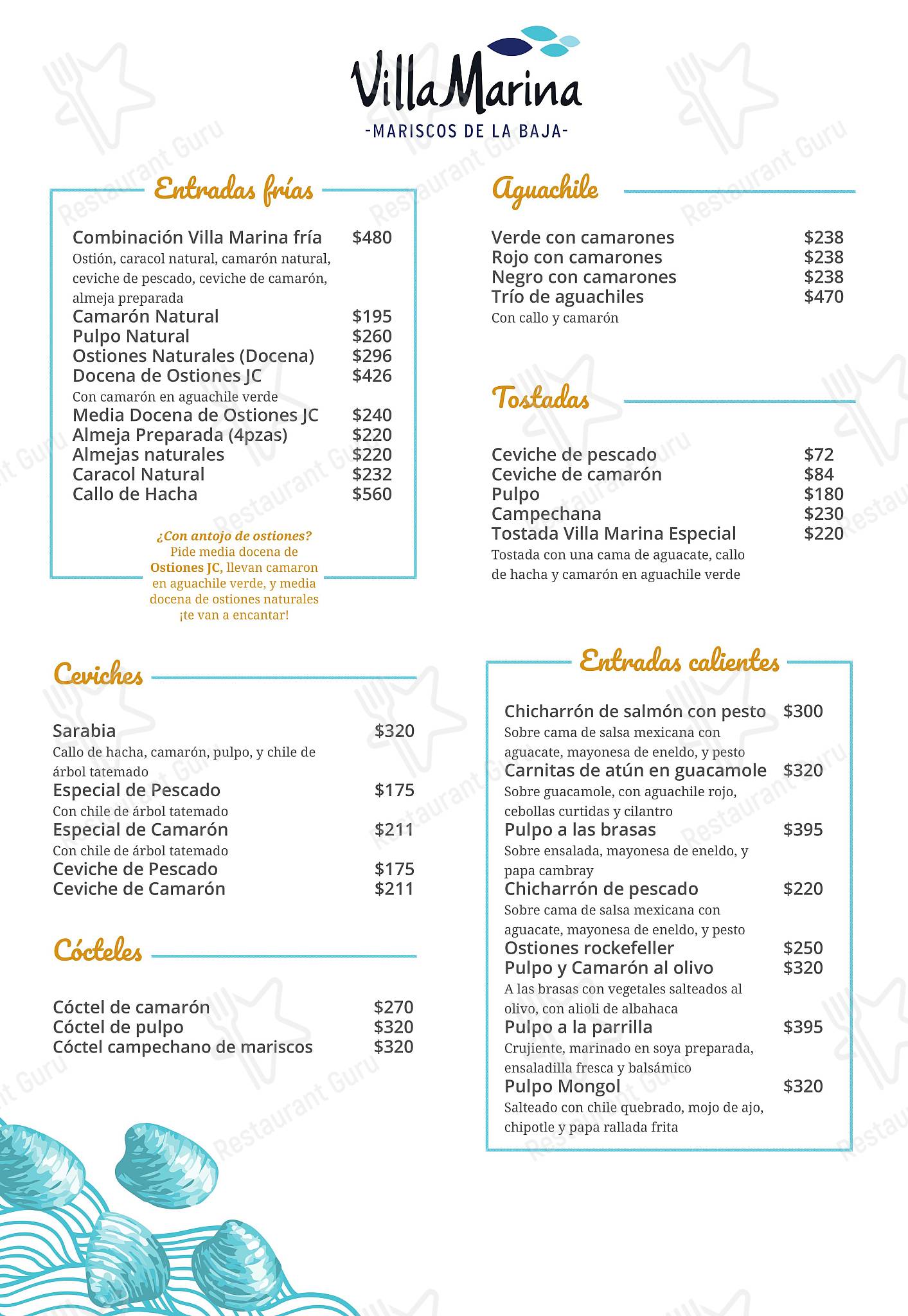 Carta de Villa Marina Restaurante Tijuana, Tijuana, P.º de los Héroes 4449