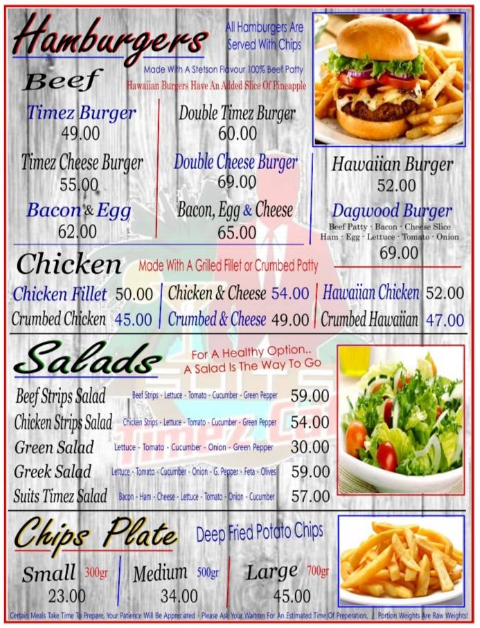 Menu at Suits Timez Café Carletonville Merafong City pub & bar ...