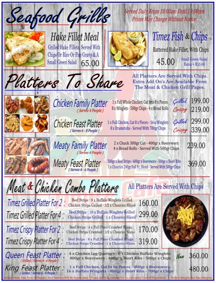 Menu at Suits Timez Café Carletonville Merafong City pub & bar ...