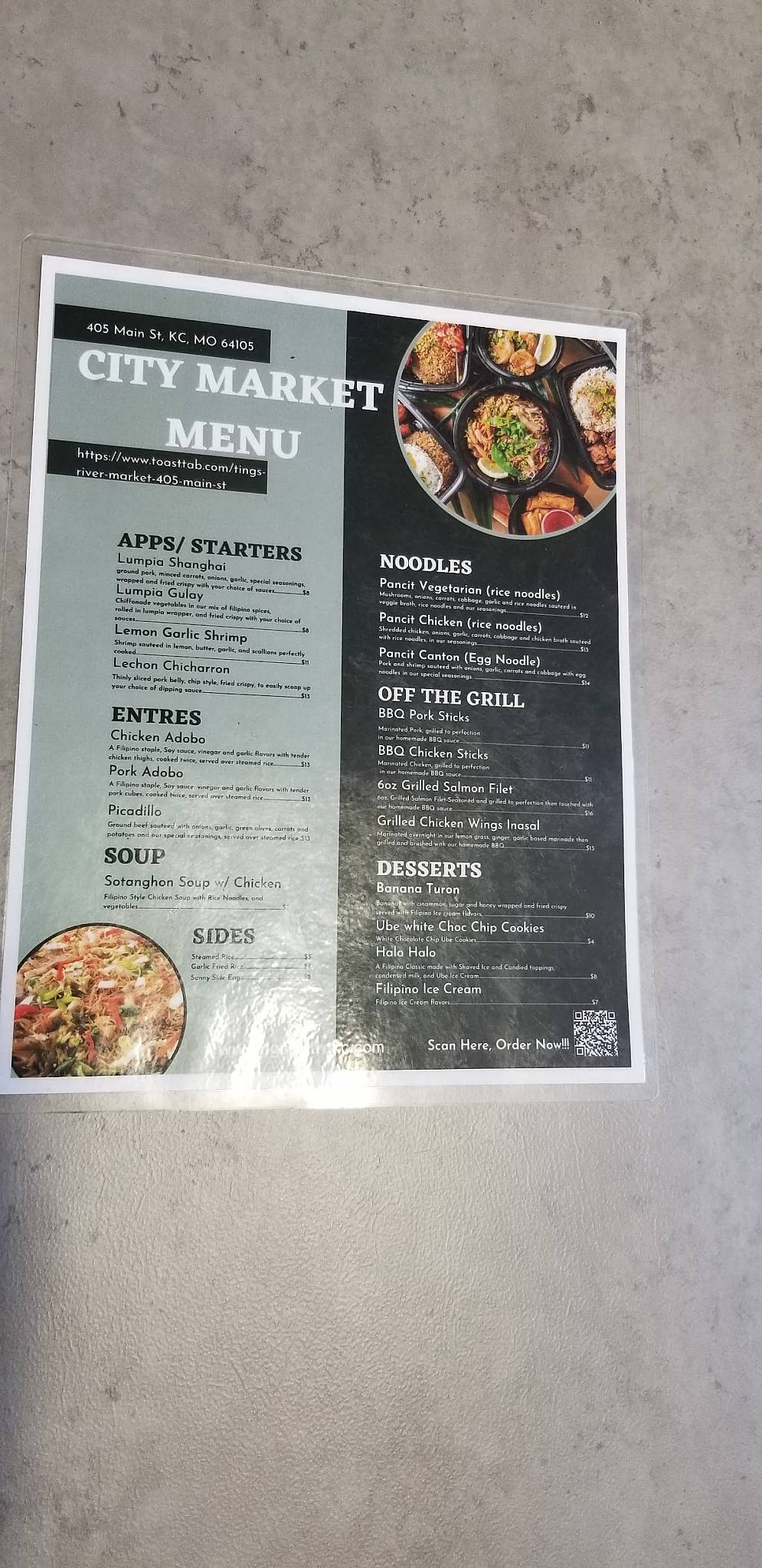 Menu at Ting’s Filipino Bistro restaurant, Kansas City