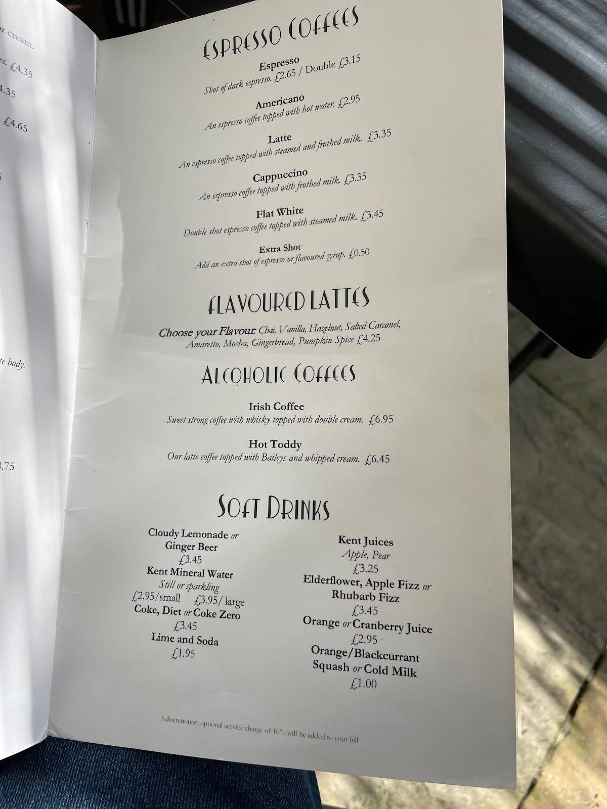 Menu at Tiny Tim's Tearoom cafe, Canterbury