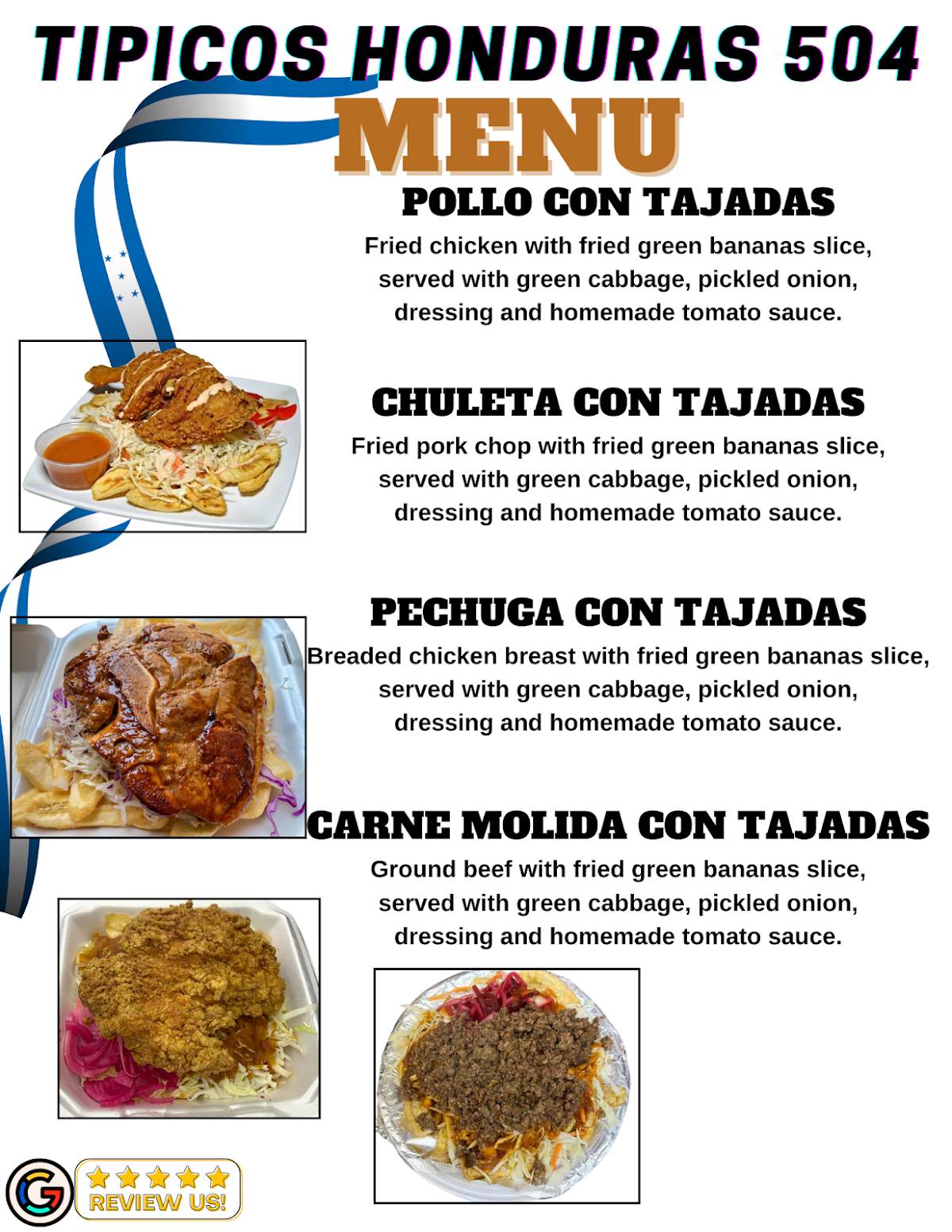 Menu at Típicos Honduras 504 restaurant, Fort Walton Beach