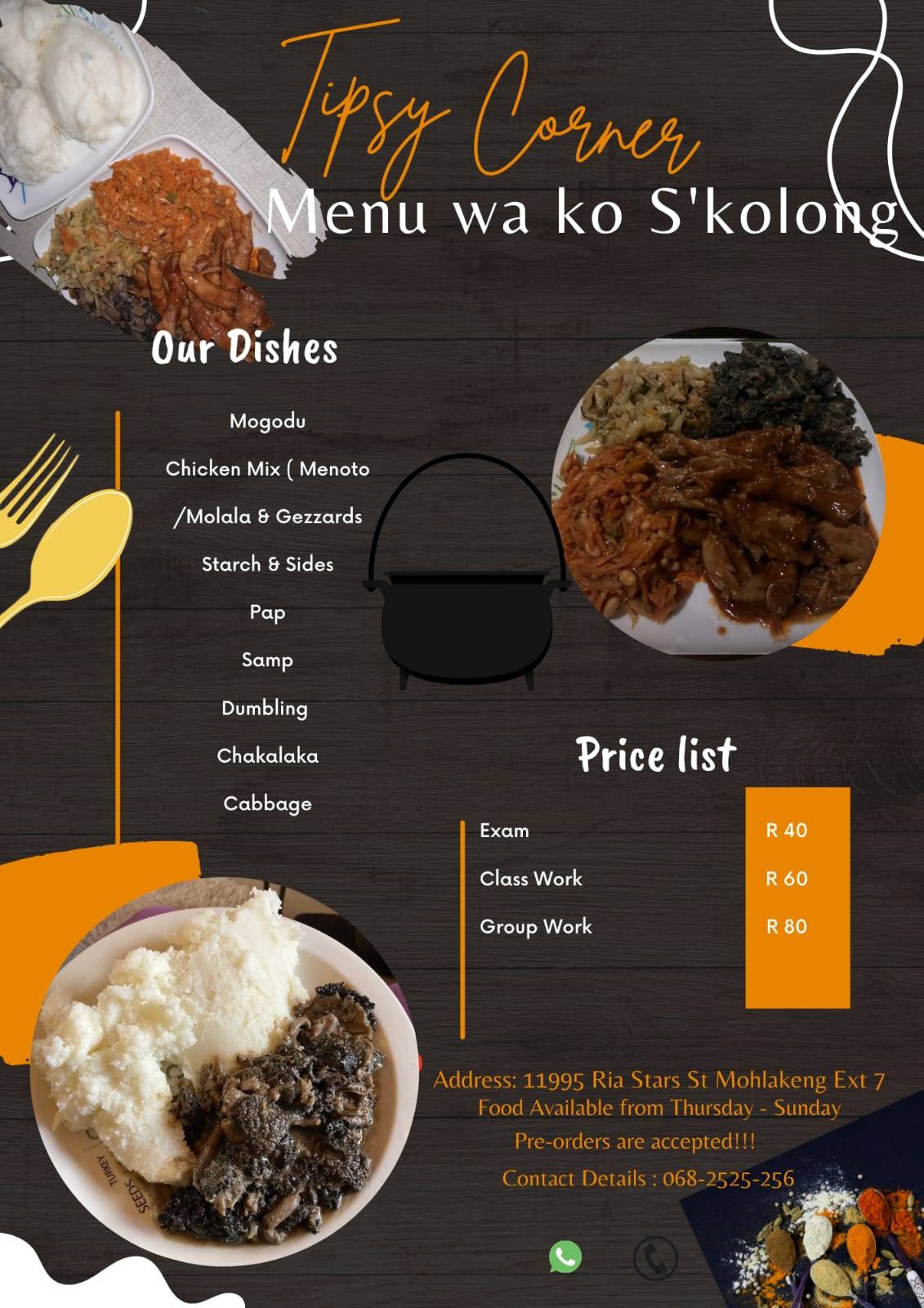 Menu at Tipsy Corner restaurant, Randfontein