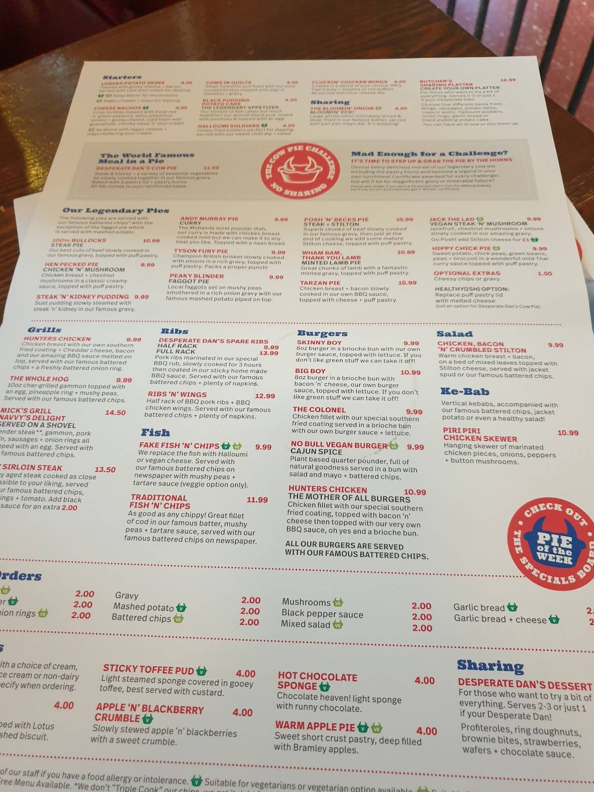 Menu at Mad O'Rourke's Pie Factory pub & bar, Tipton