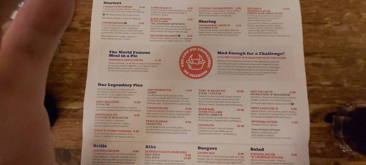 Menu at Mad O'Rourke's Pie Factory pub & bar, Tipton