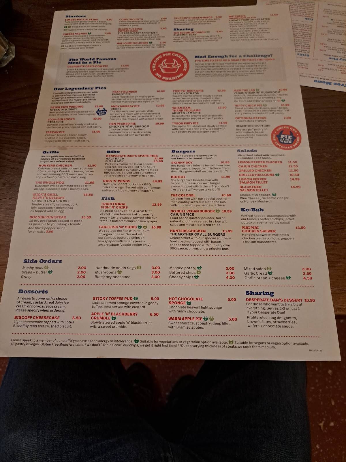 Menu at Mad O'Rourke's Pie Factory pub & bar, Tipton