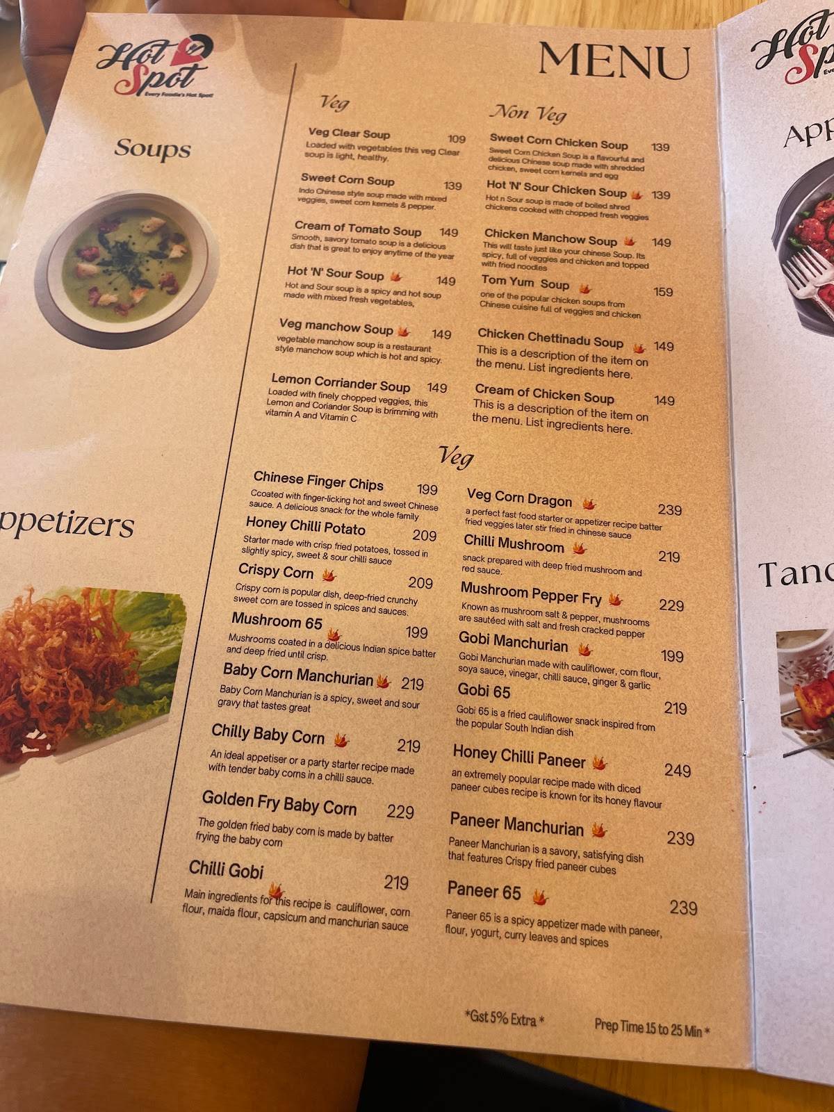 Menu at Hot Spot Cafe, Tirupati, Air Bypass Rd