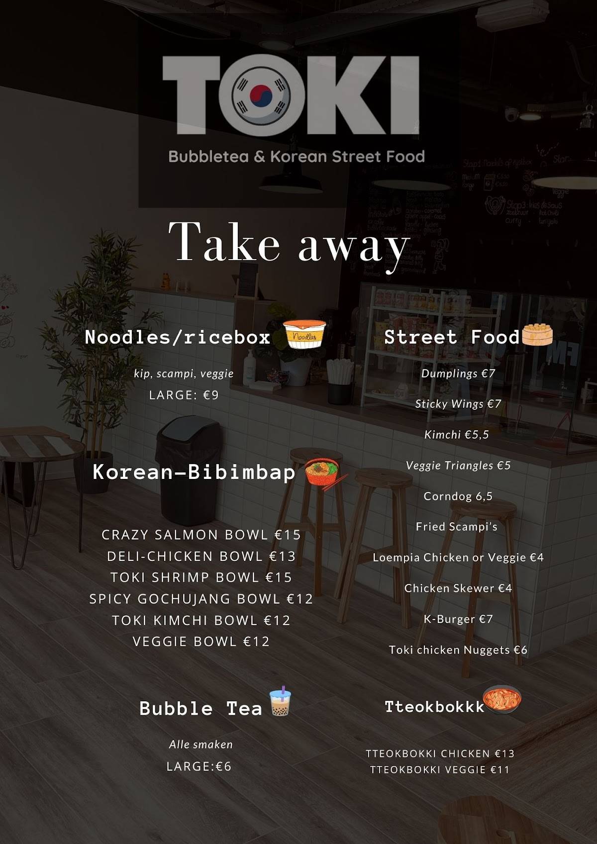 Carta de Toki Bubble Tea - Korean Street Food Bar, Aalst