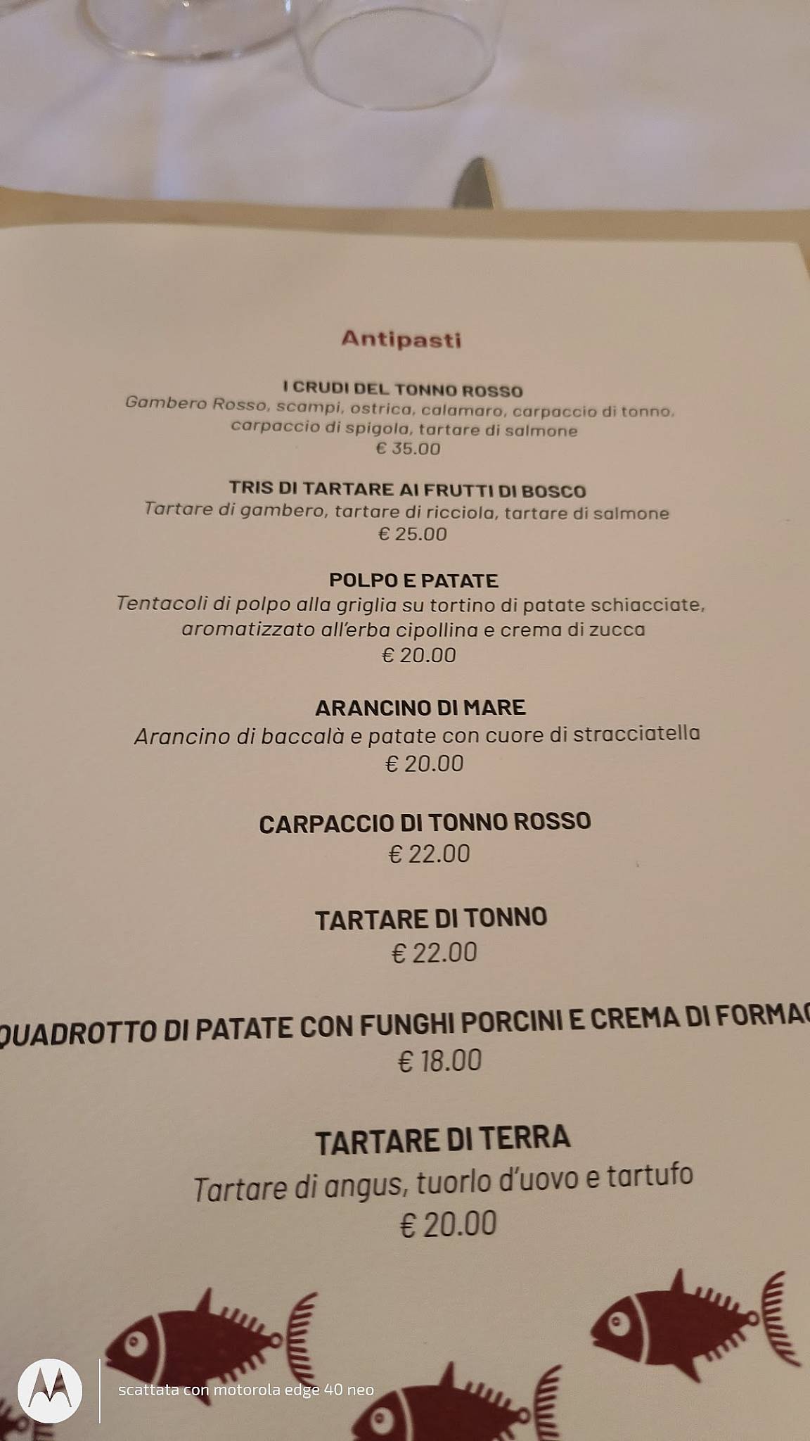 Menu da Tonno Rosso ristorante, Pozzallo