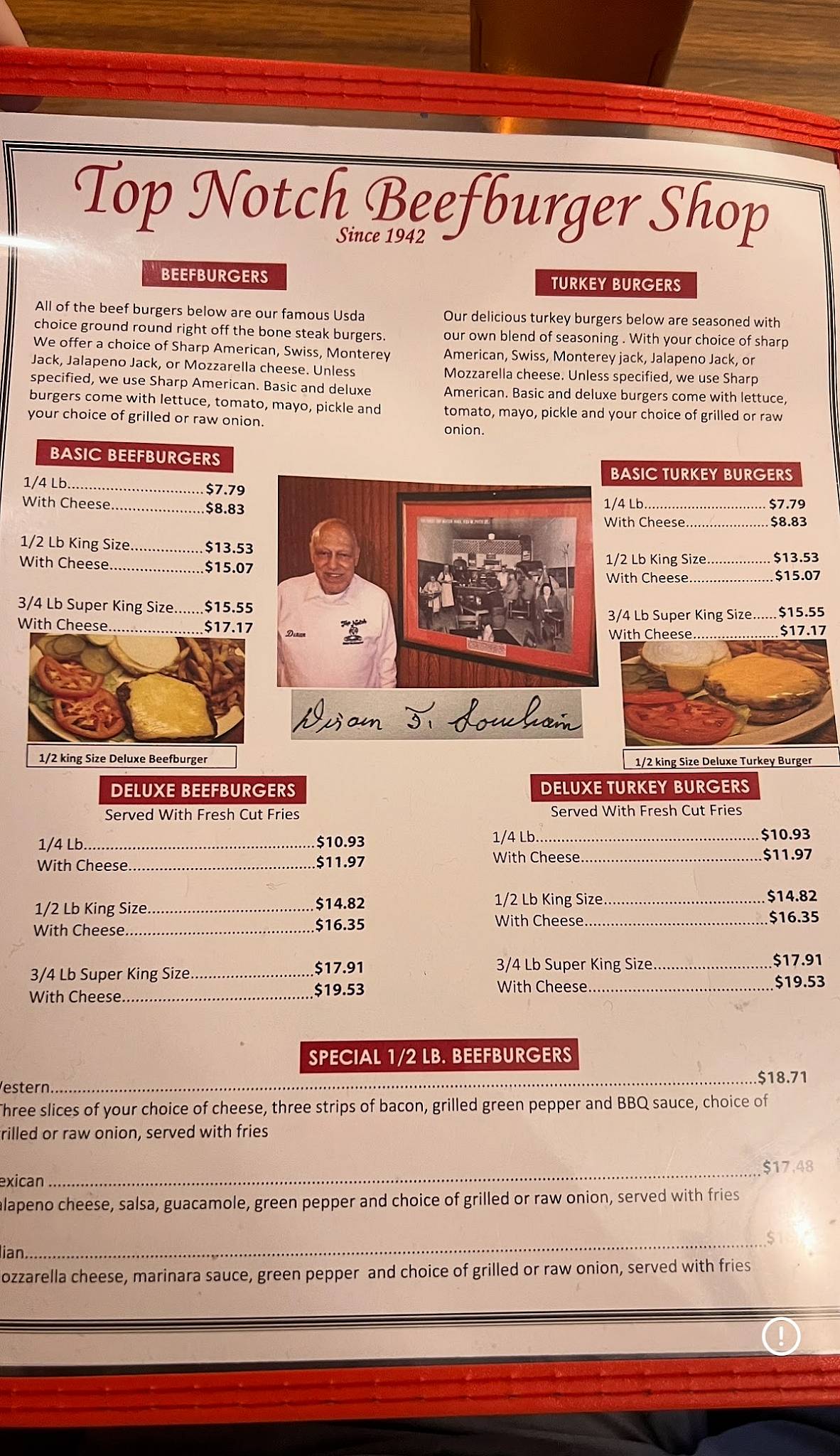 Menu at Top Notch Beefburgers restaurant, Chicago, W 95th St