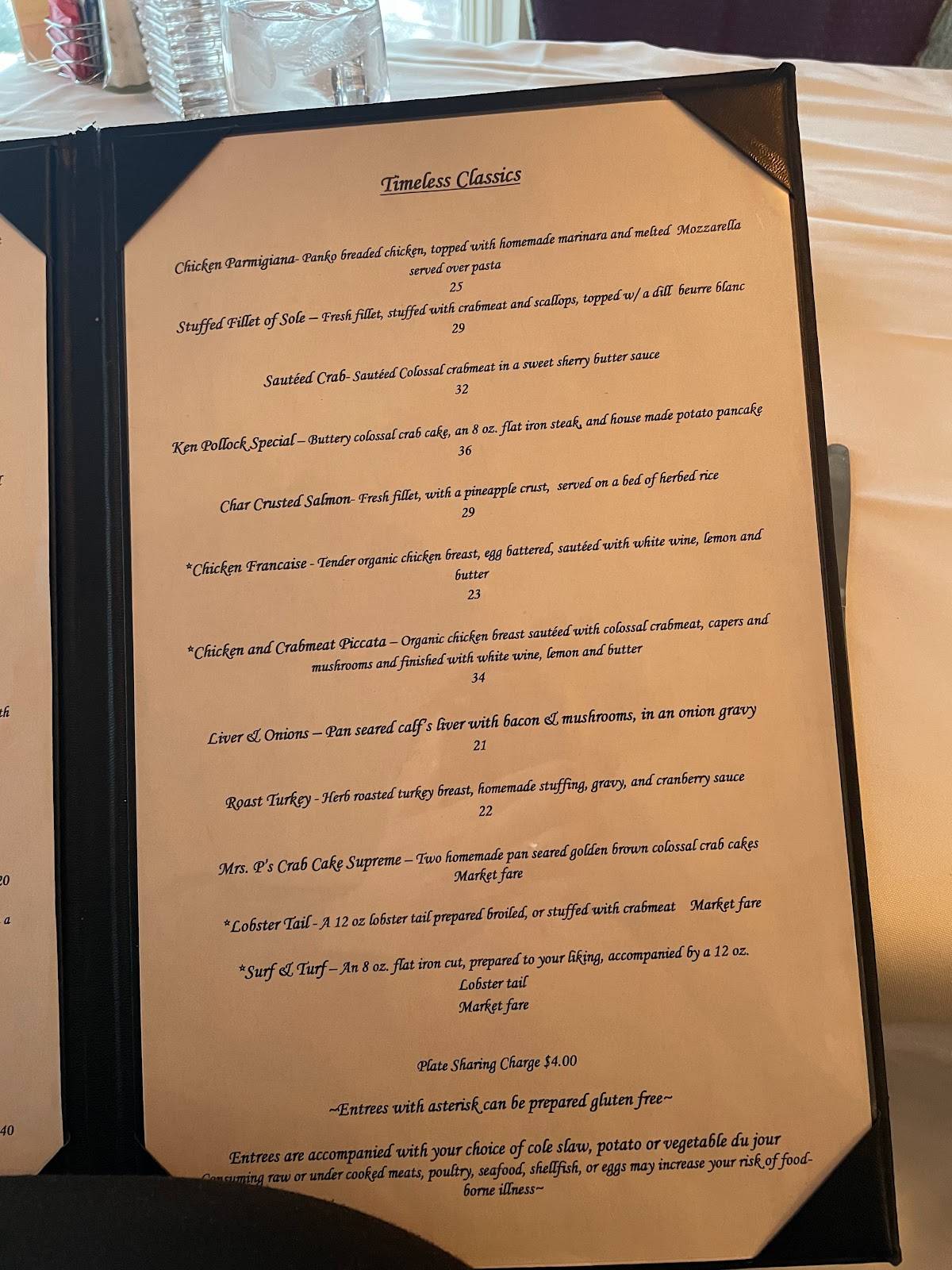 Menu at Top of the 80's restaurant, West Hazleton