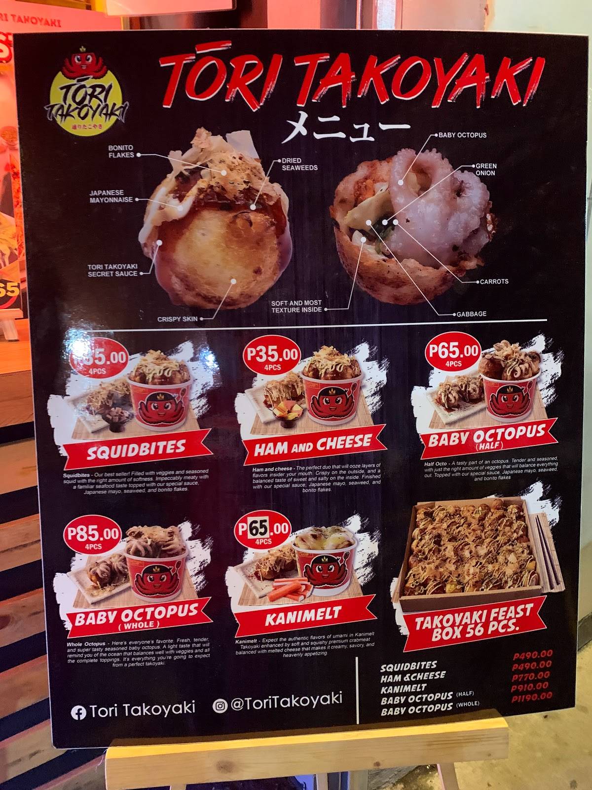 Carta del restaurante Tori Takoyaki, Legazpia