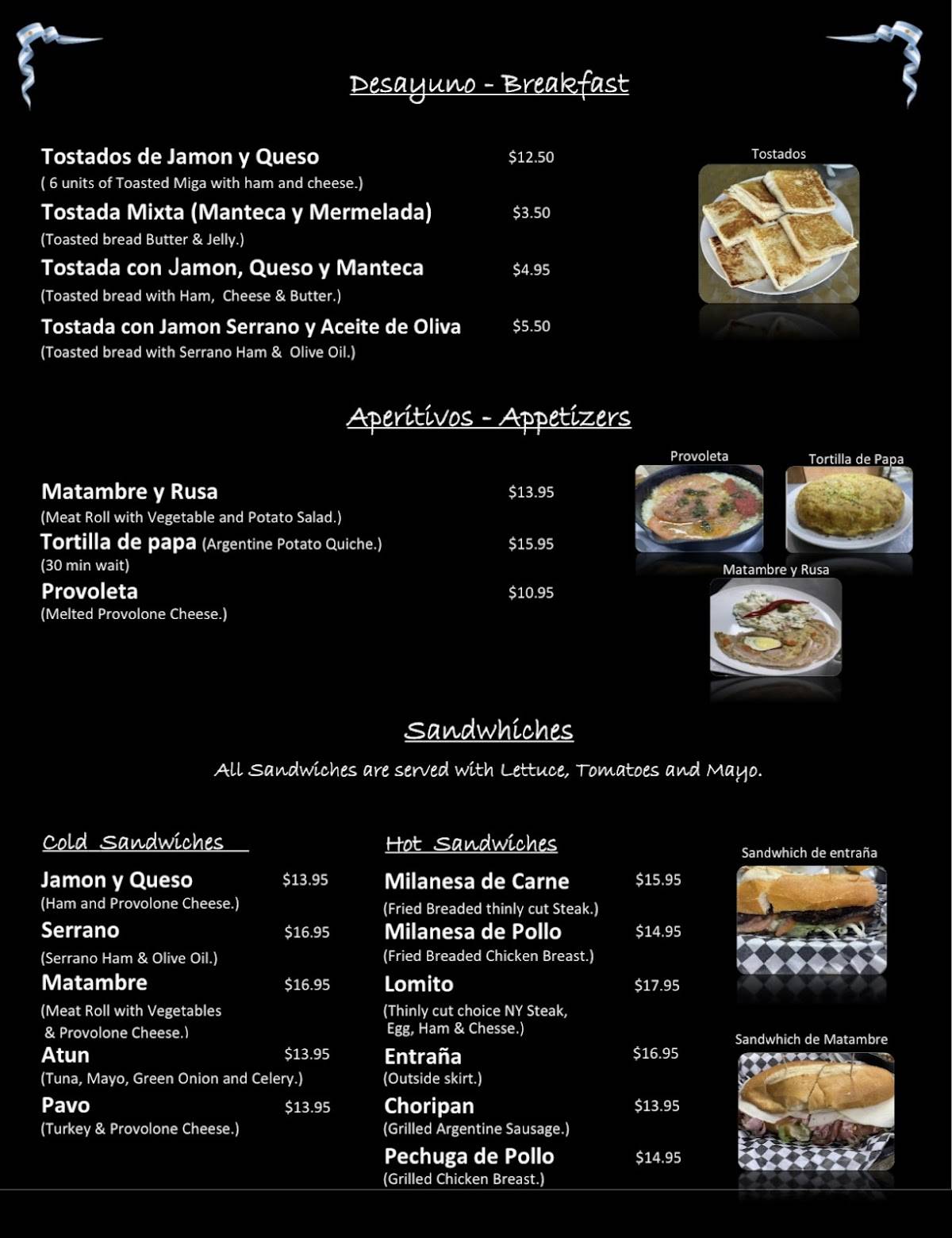 Menu at Toro Y Pampa Argentinian Food restaurant, Upland