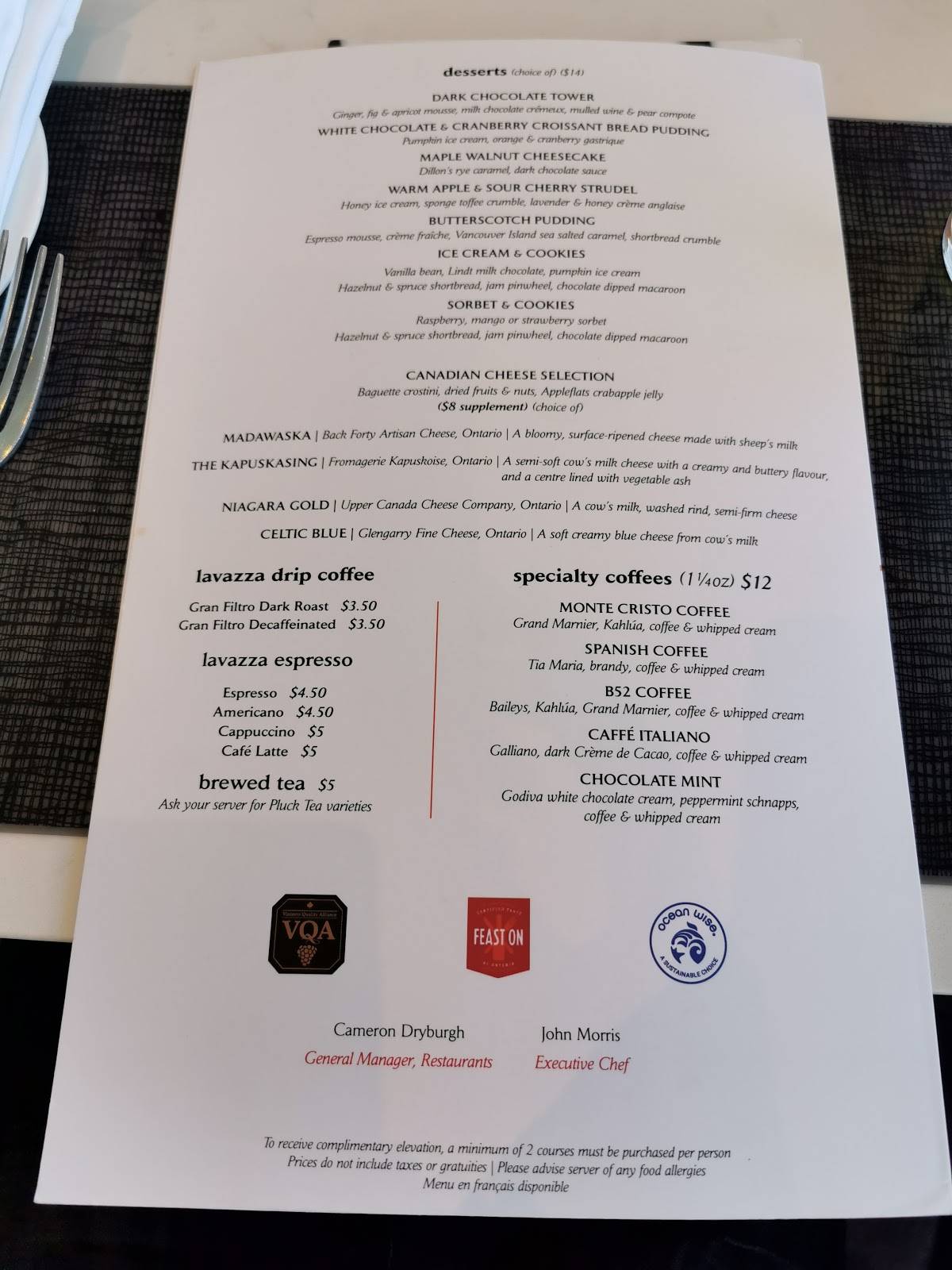 Menu at 360 The Restaurant at the CN Tower, Toronto