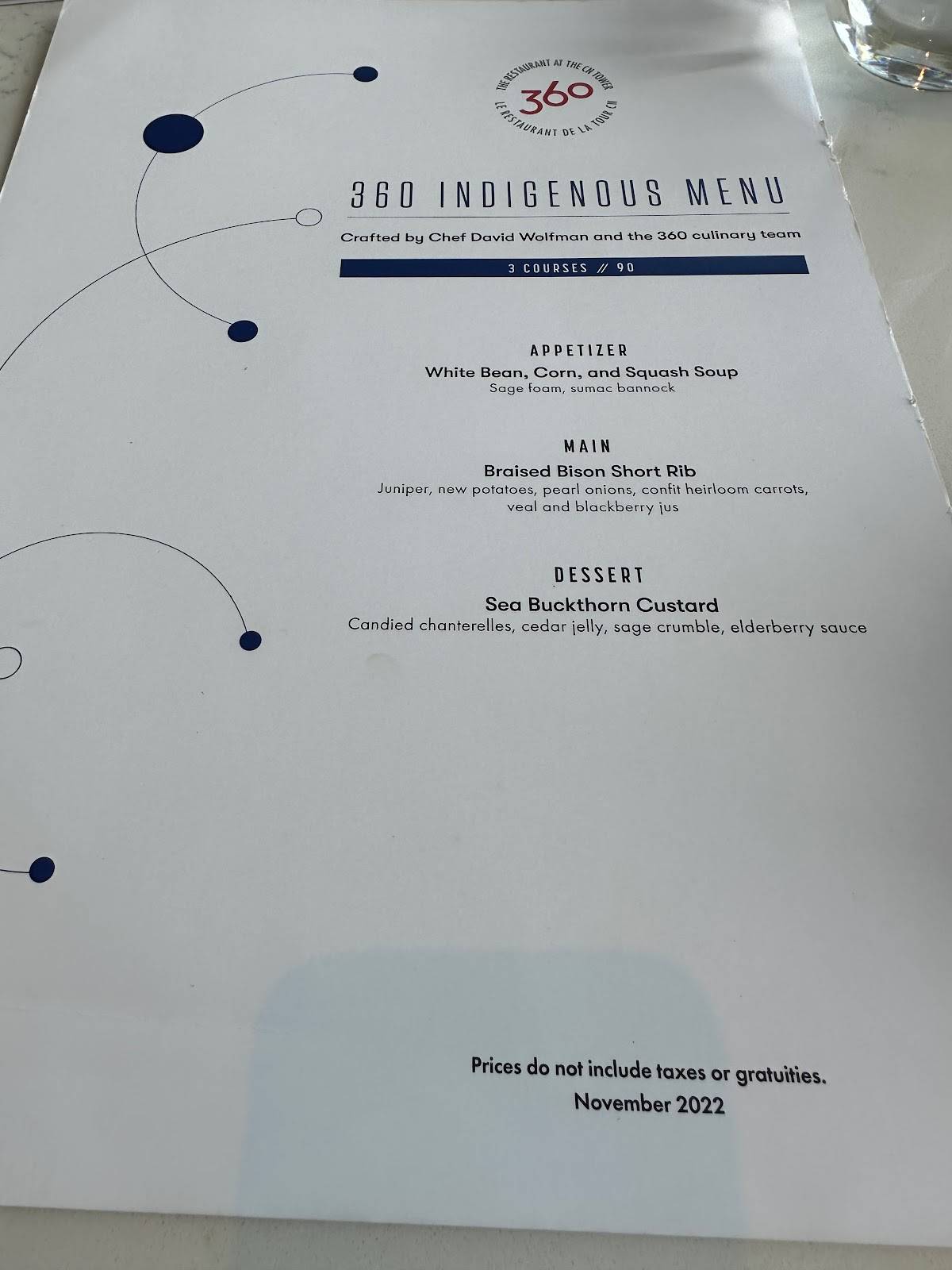 Menu at 360 The Restaurant at the CN Tower, Toronto