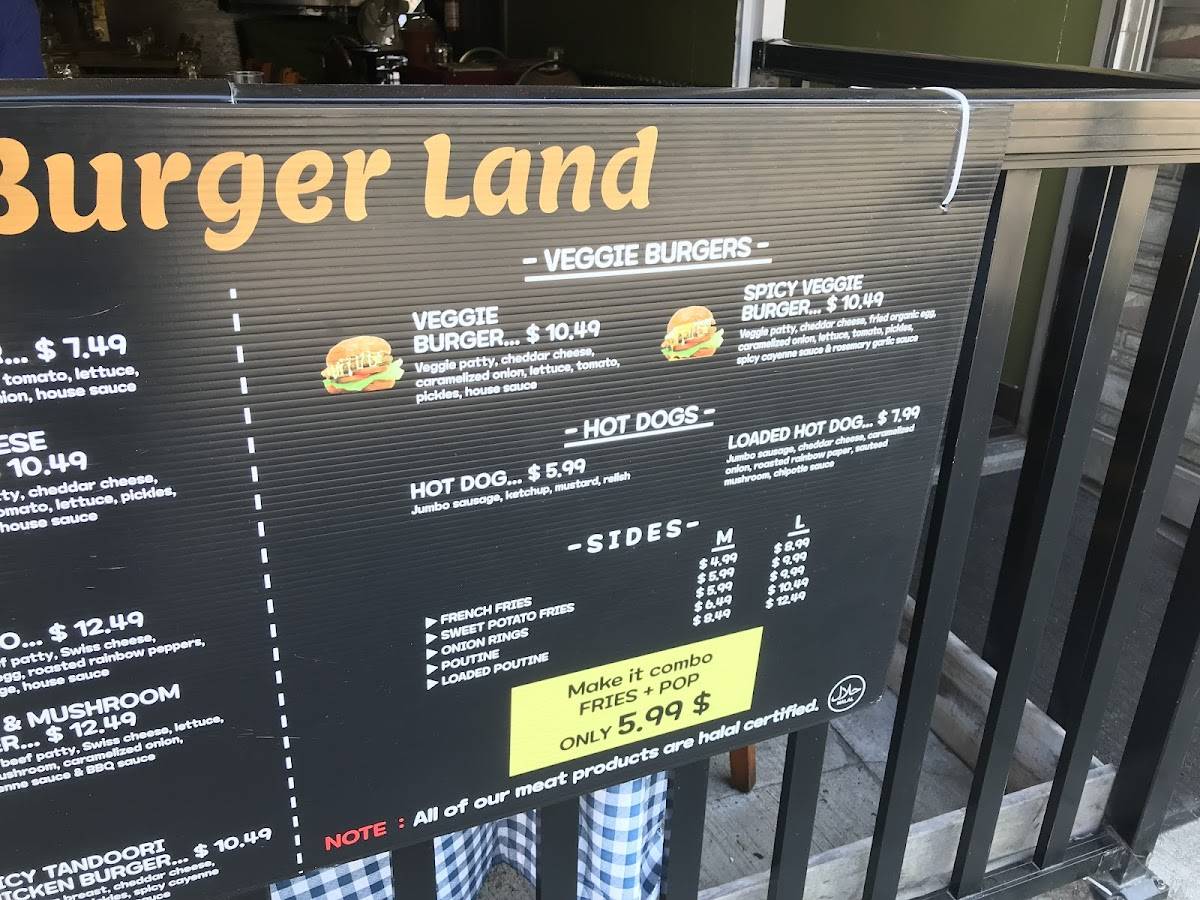 Menu at Burger Land restaurant, Toronto