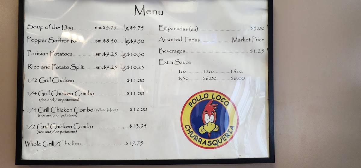 Menu at Pollo Loco Churrasqueria restaurant, Vaughan