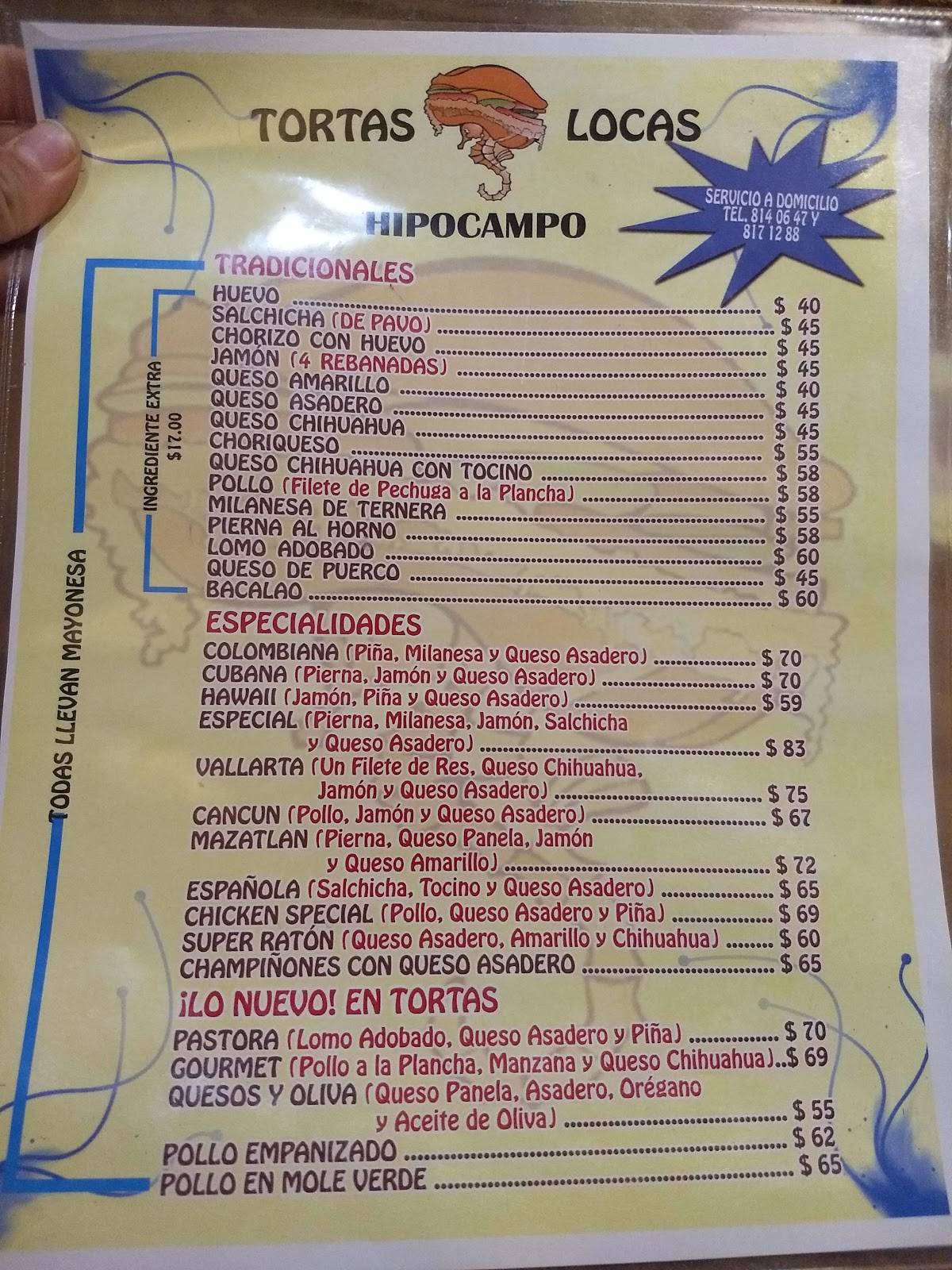 Carta del restaurante Tortas Locas Hipocampo, San Luis Potosi, Av ...