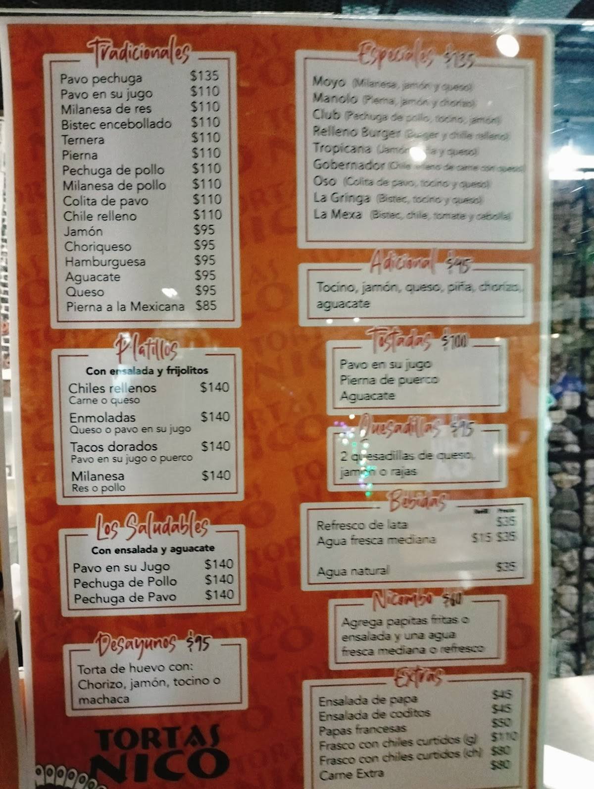 Menu at Tortas Nico fast food, Ciudad Juarez, Av. Tecnológico 3005