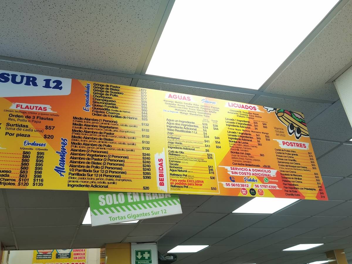 Carta del restaurante TORTAS GIGANTES SUR 12 Tlalpan Sur, Ciudad del ...