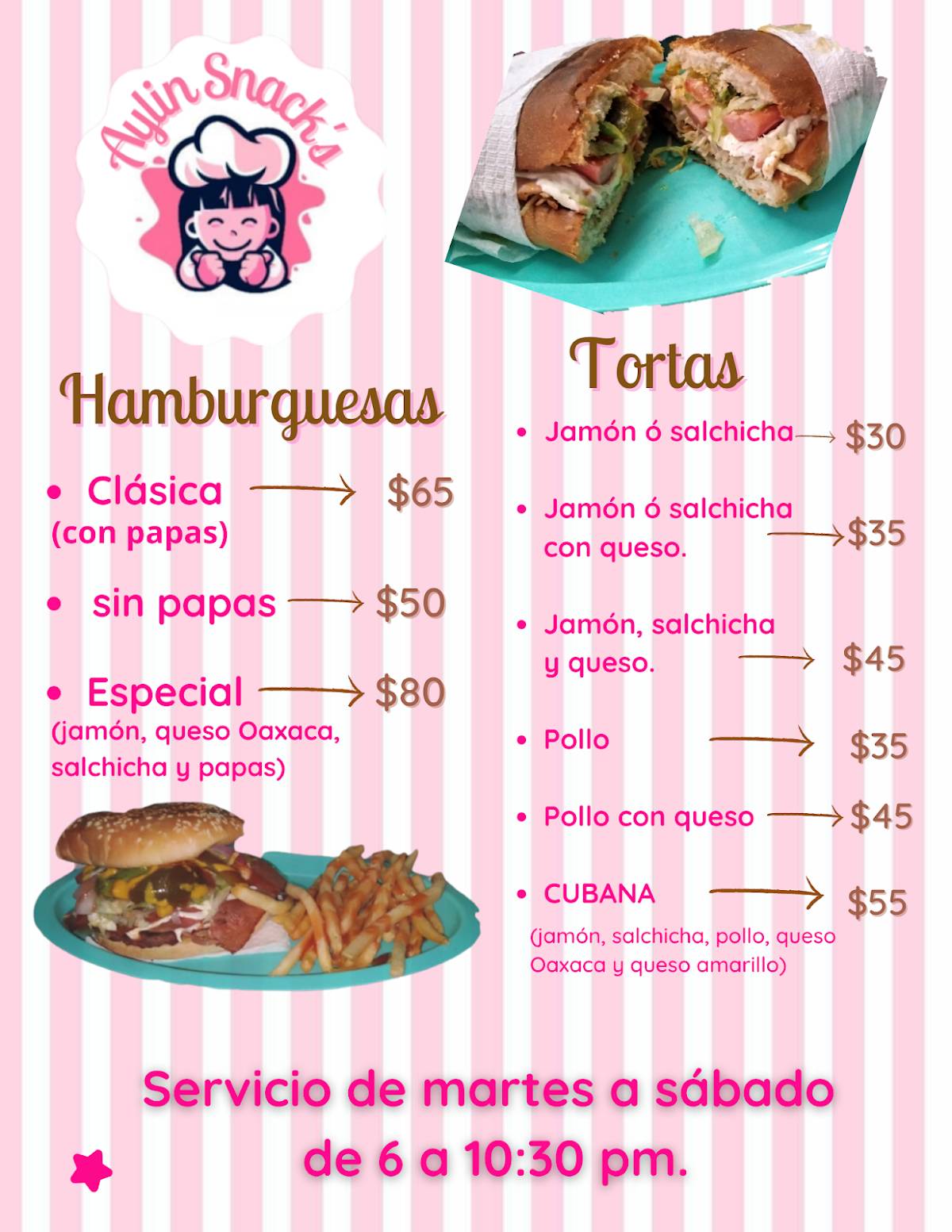 Menu at Tortas, eskimos, hamburguesas y más... restaurant, Acapulco
