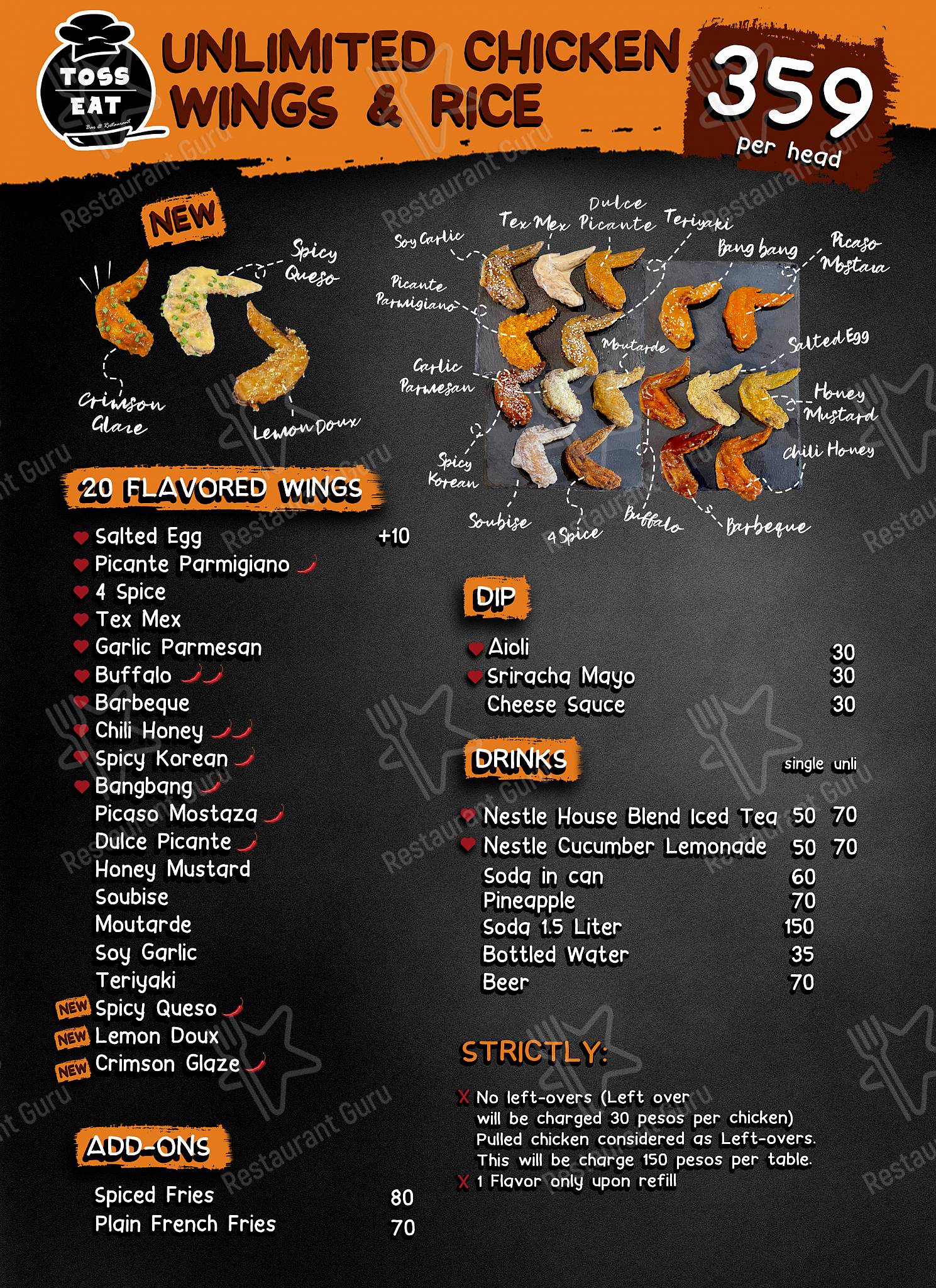 Menu at Toss Eat Buhay na Tubig restaurant, Imus