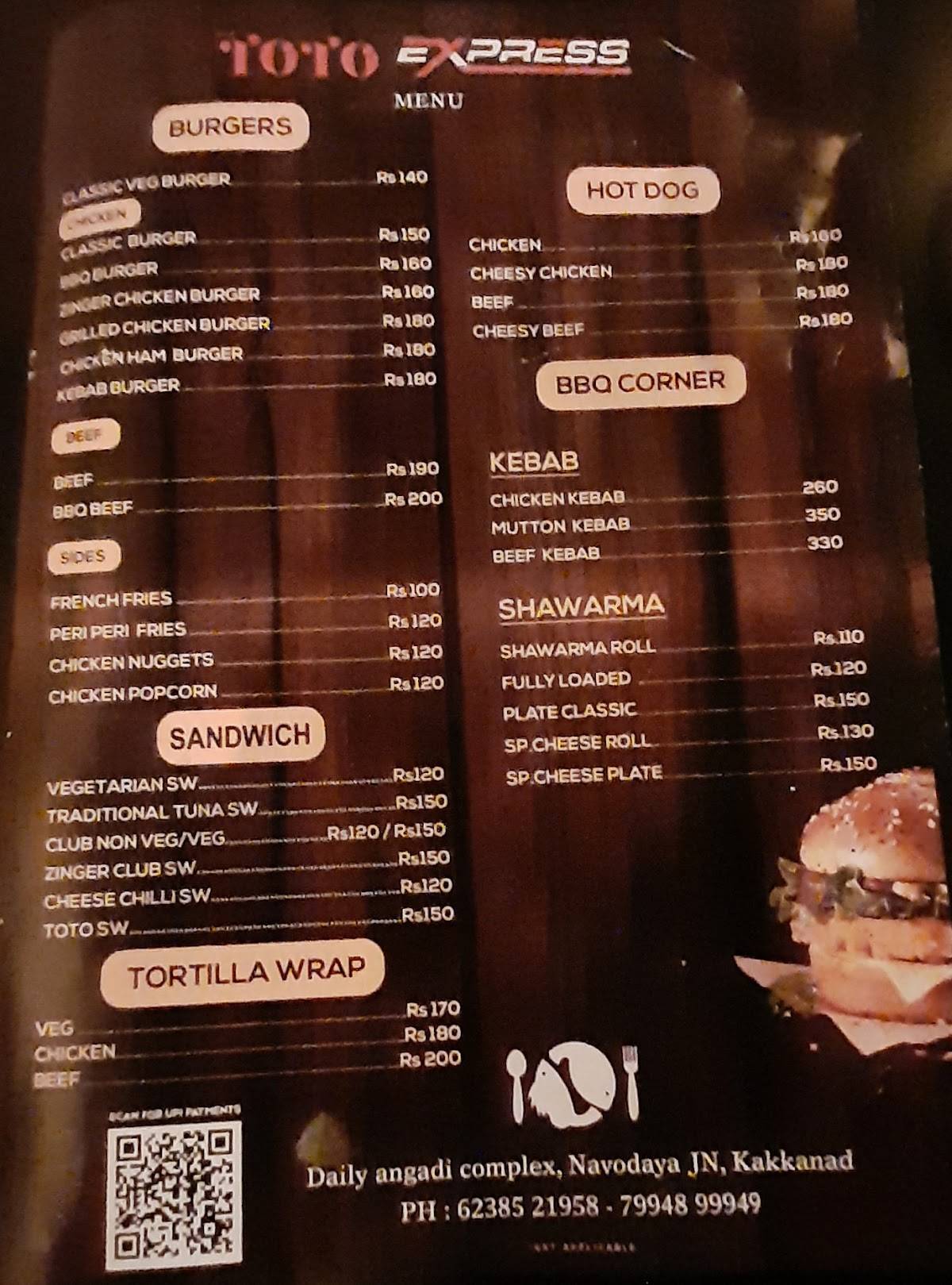 Menu at Toto restaurant, Kakkanad