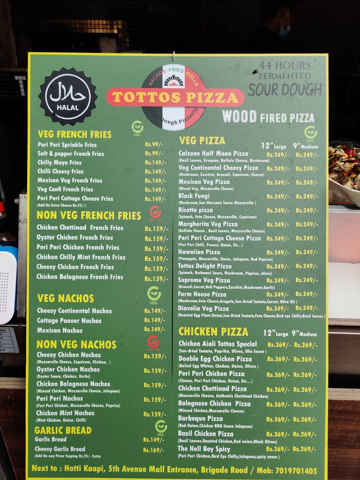 Menu at Tottos pizza -Brigade road, Bengaluru