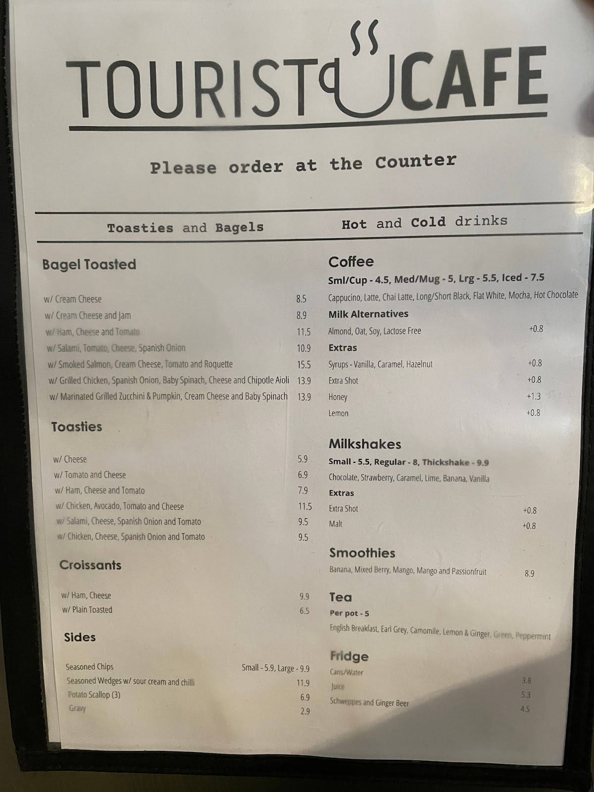 Menu at Tourist Cafe, Cooma