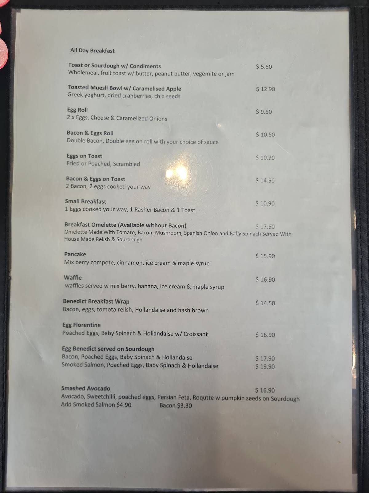Menu at Tourist Cafe, Cooma