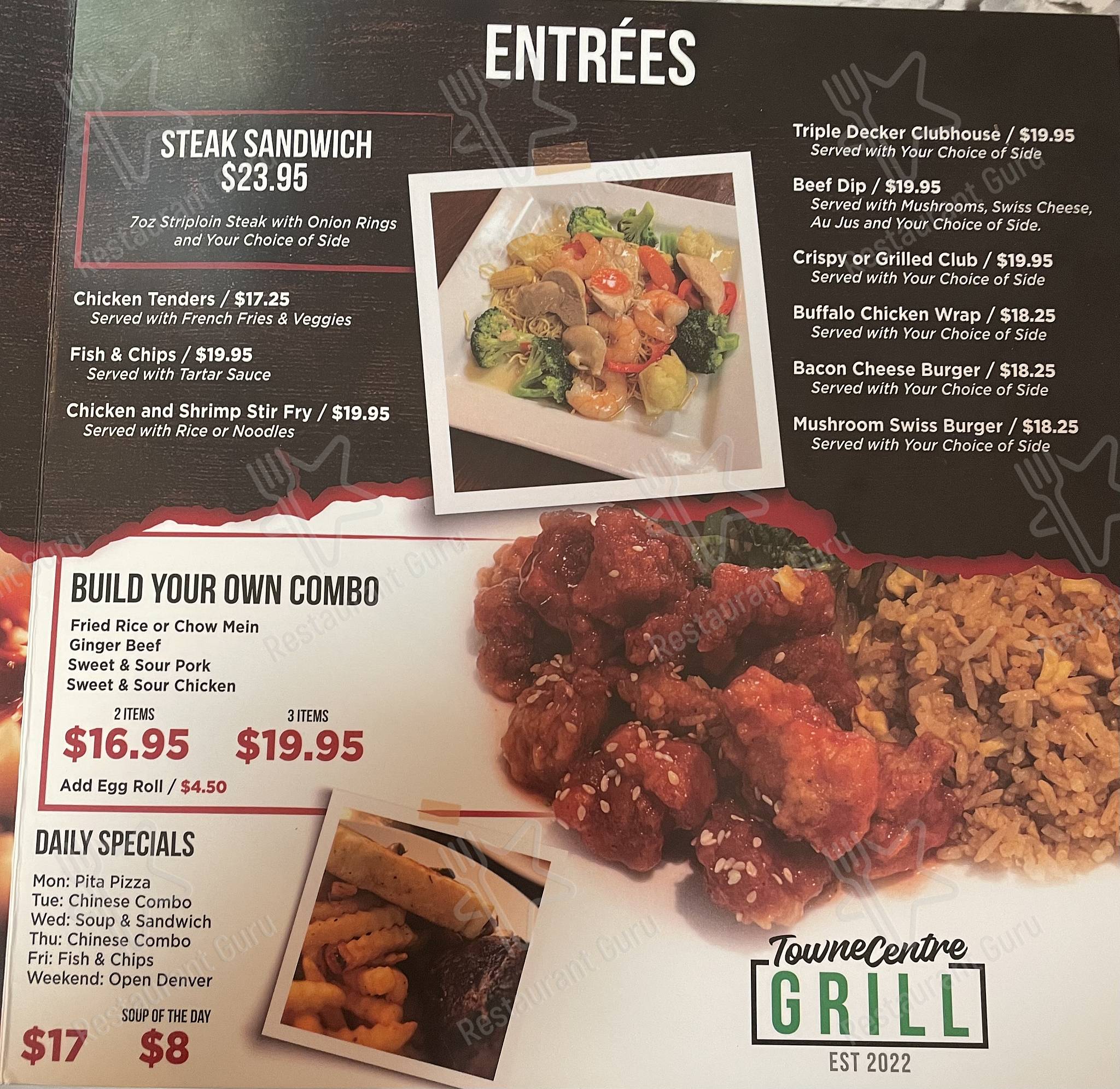 Menu at Towne Centre Grill restaurant, Grande Prairie